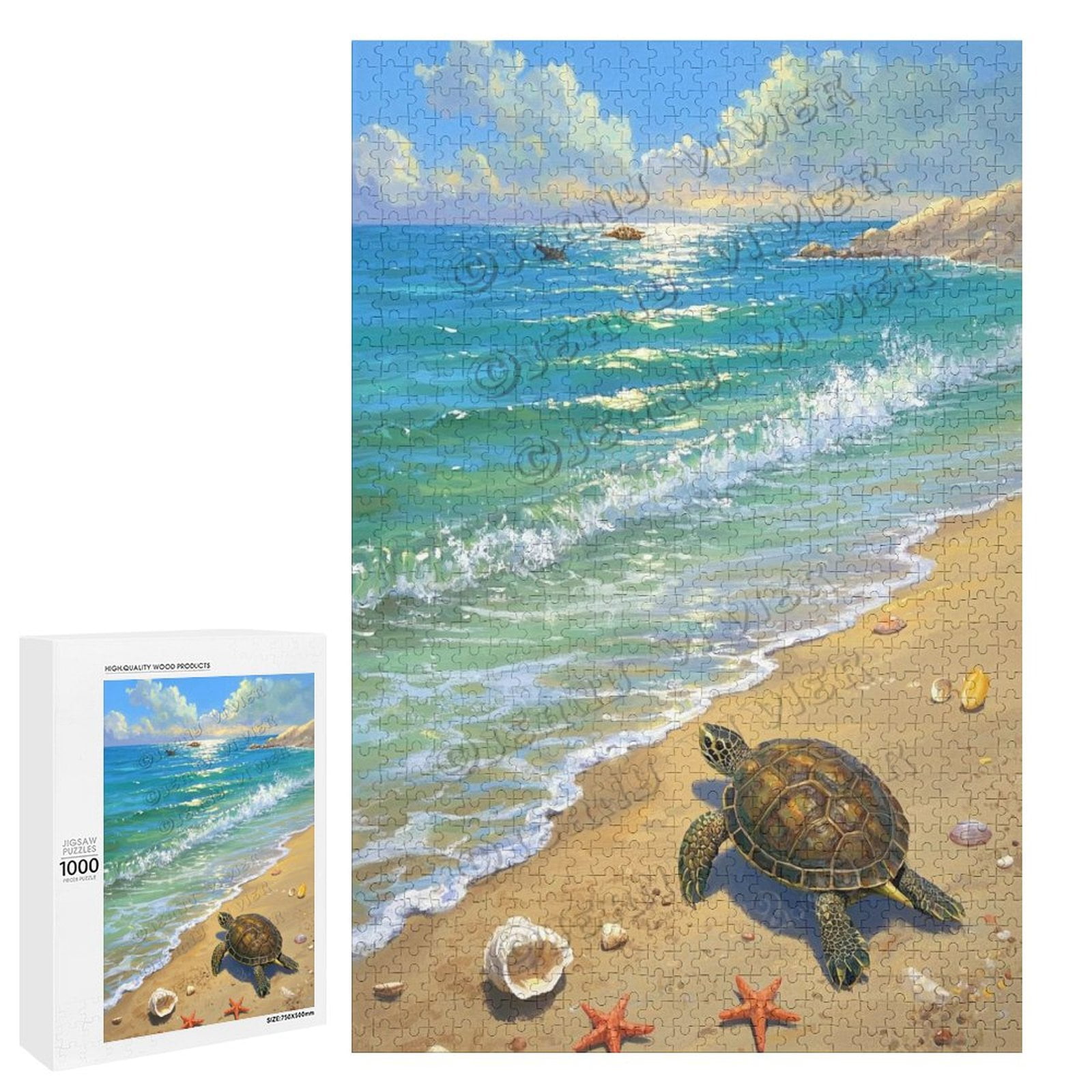 1000 Piece Puzzle, Sea Turtle on The Beach Design, Wooden Jigsaw for ...