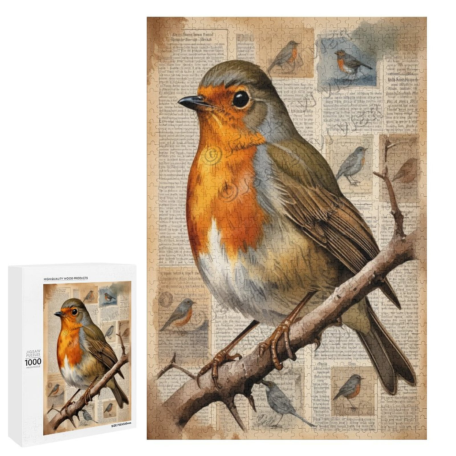 1000 Piece Puzzle – Vintage Robin with Nature Flowers | Fun Puzzle for ...