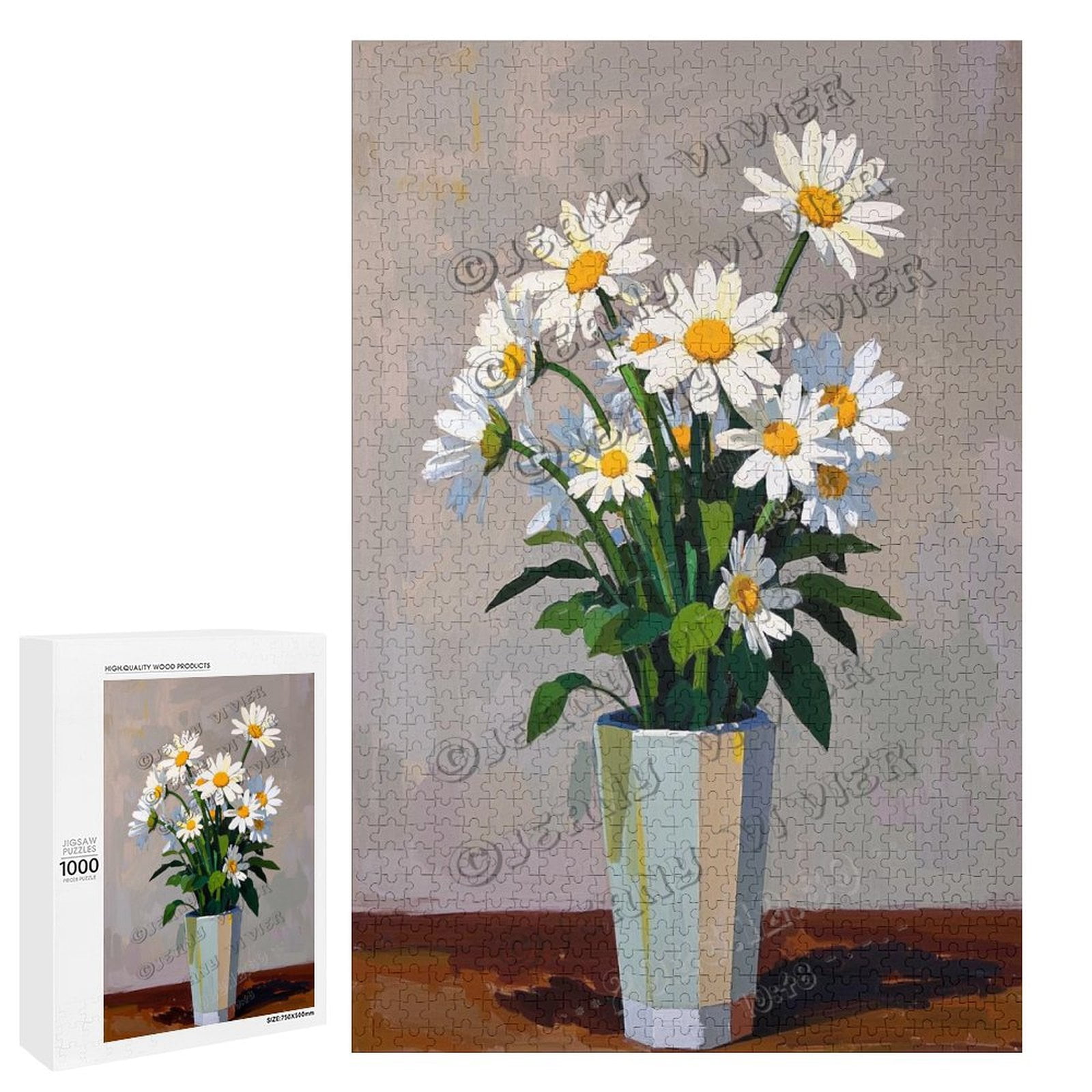 1000 Piece Puzzle for Adults – Abstract White Daisy Garden Scene ...