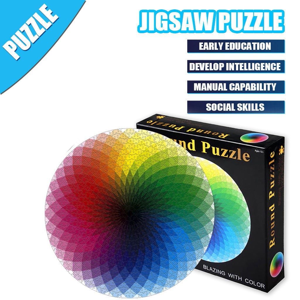 1000 Piece Puzzles for Adults Teen - Gradient Color Rainbow Large Round ...