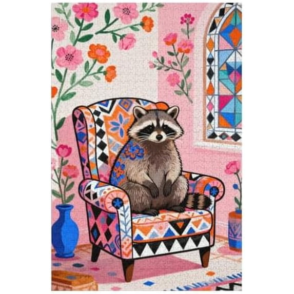 1000 Piece Raccoon Sitting on Chair Relaxing Puzzle for Adults, 30x20 ...