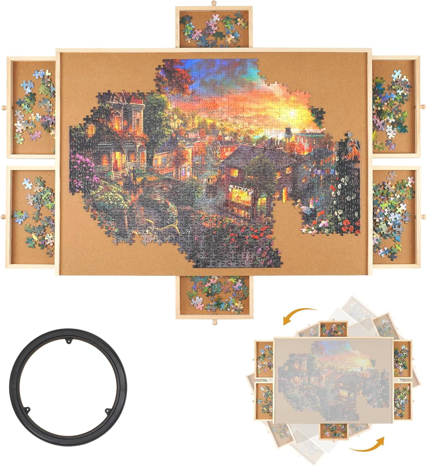 1000 Piece Rotating Puzzle Board with Drawers and Cover,23"x30"Portable ...