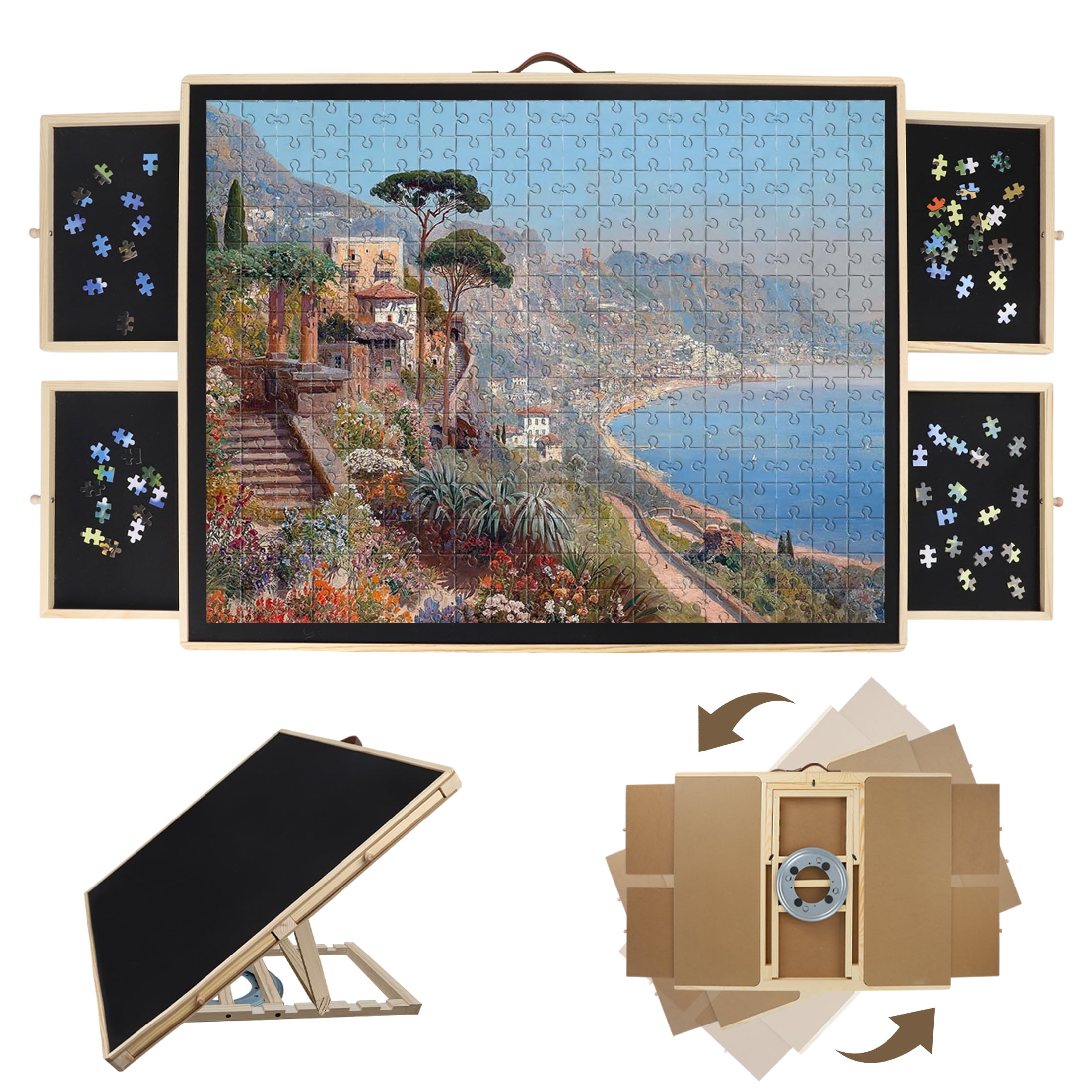 1000 Piece Rotating Puzzle Board with Drawers and Cover, Portable ...