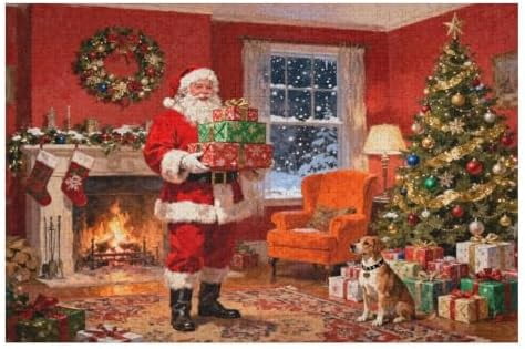 1000 Piece Santa Claus and Dog Cozy Christmas Room Puzzle for Adults ...