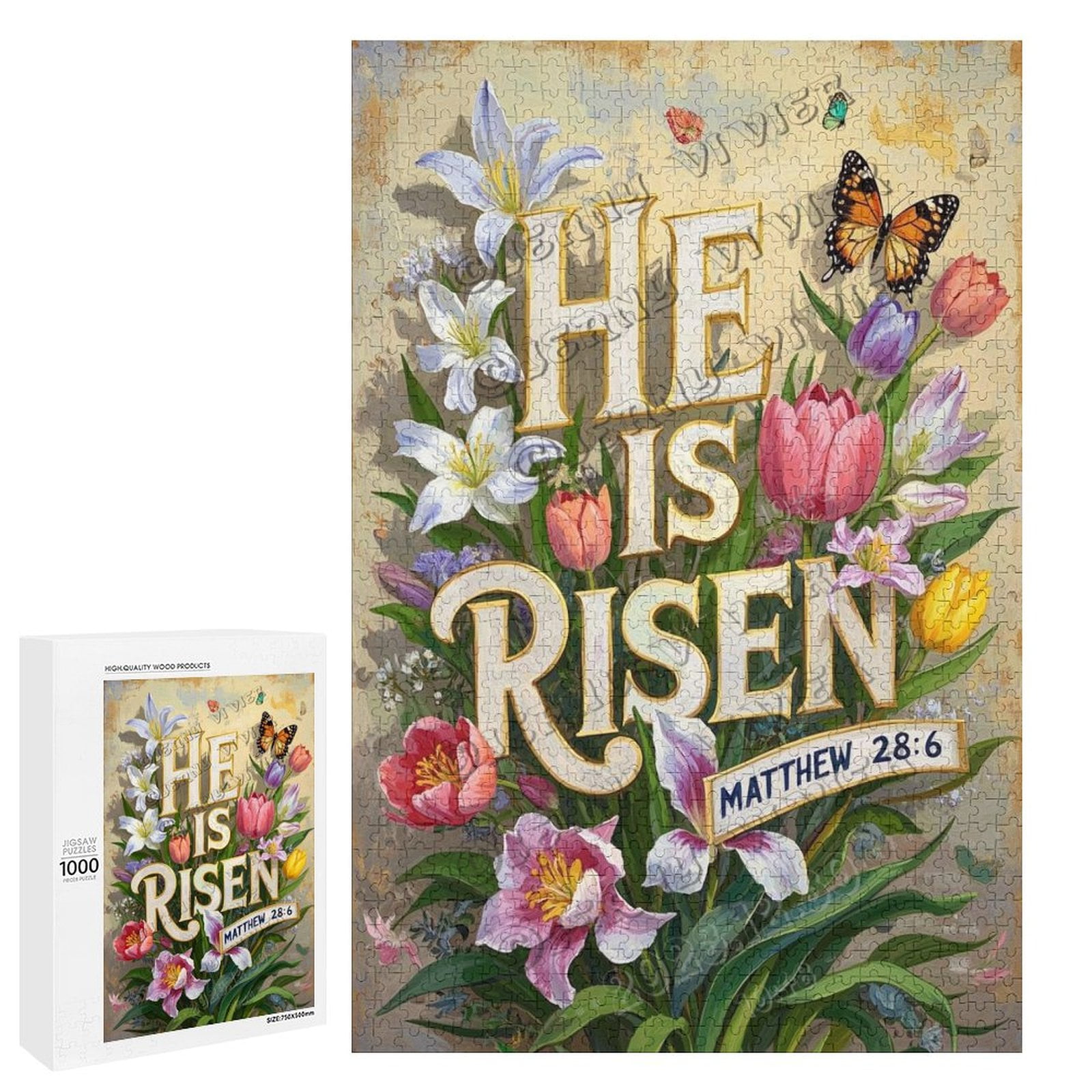 1000 Piece Scripture Puzzle – He Is Risen Matthew 28:6 – Wooden Jigsaw ...