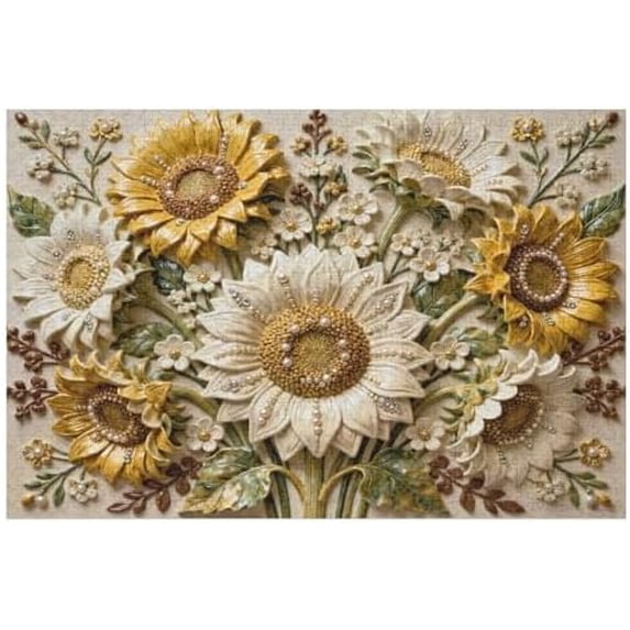 1000 Piece Sunflower Spring Flower Garden Golden Sunflower Art Puzzle ...