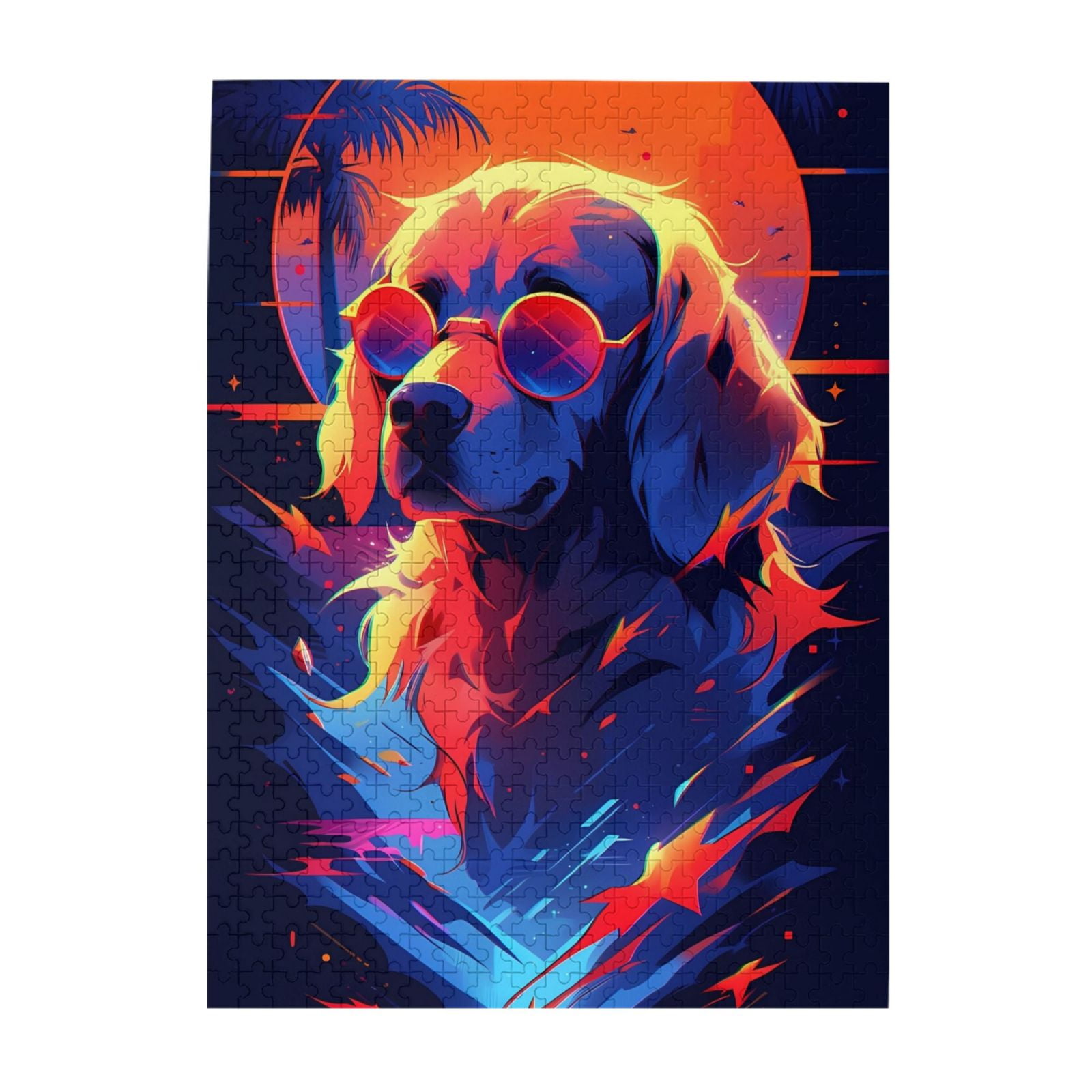1000 Piece Vibrant Neon Dog Jigsaw Puzzle For Adults – Cool Sunglasses ...