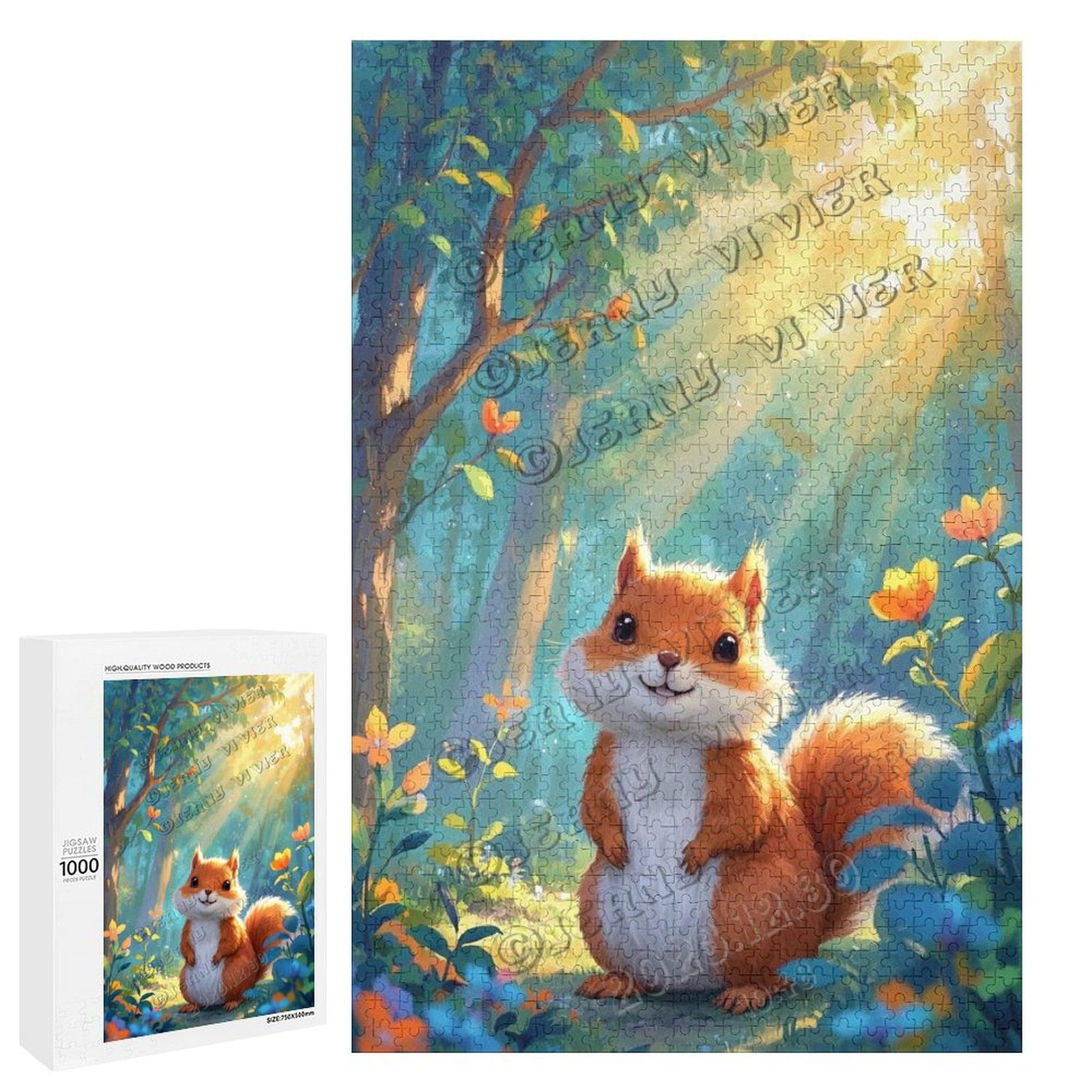 1000 Piece Wildlife Puzzle – Cute Squirrel in the Forest Scene – Wooden Jigsaw for Adults ...