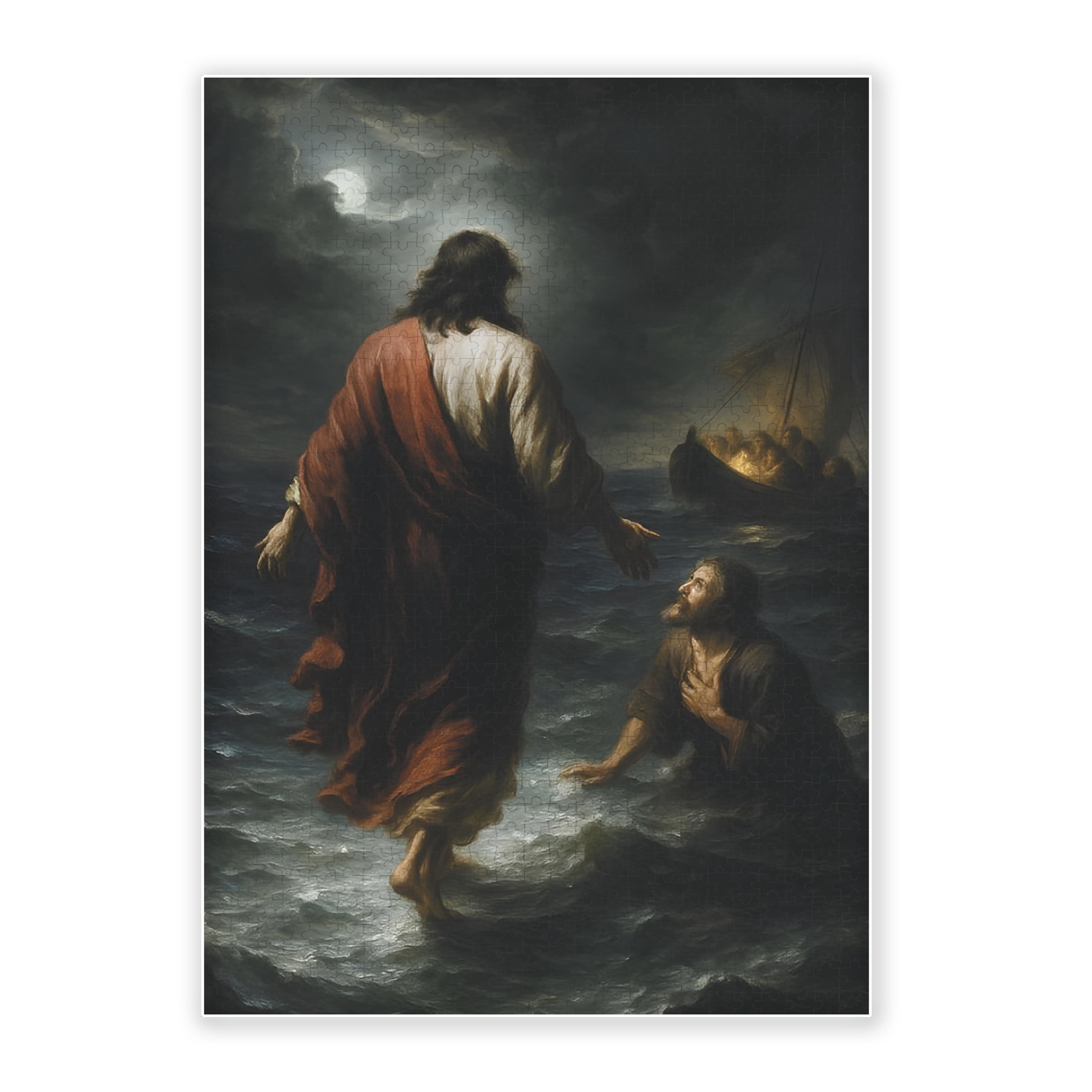 1000-Piece Wood Jigsaw Puzzle, Christ Walk On Rough Night Ocean Saving ...