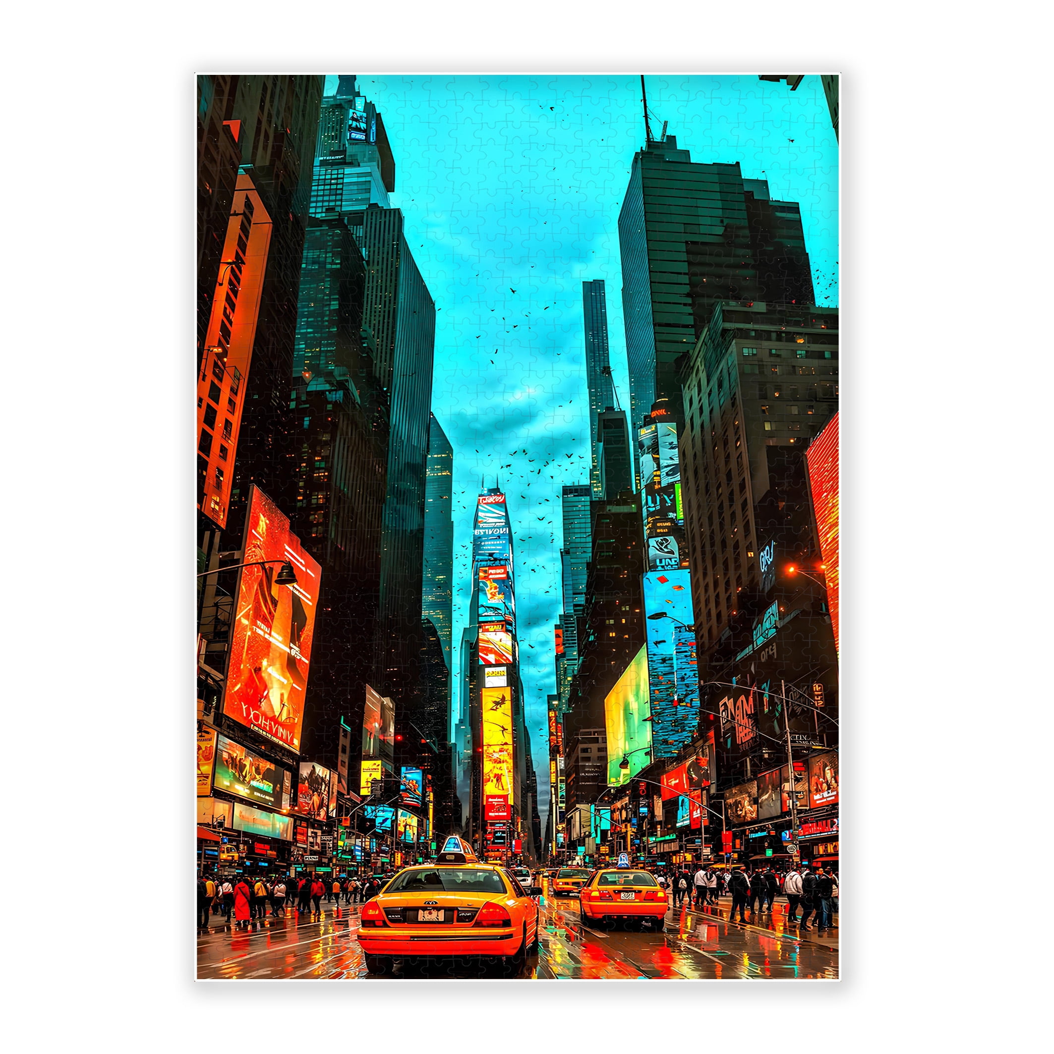 1000-Piece Wood Jigsaw Puzzle, NYC Times Square Yellow Cab Colorful ...