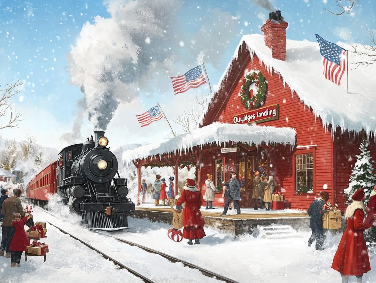 1000 Piece Wood Puzzles for Adults Snowy Christmas Train Station ...