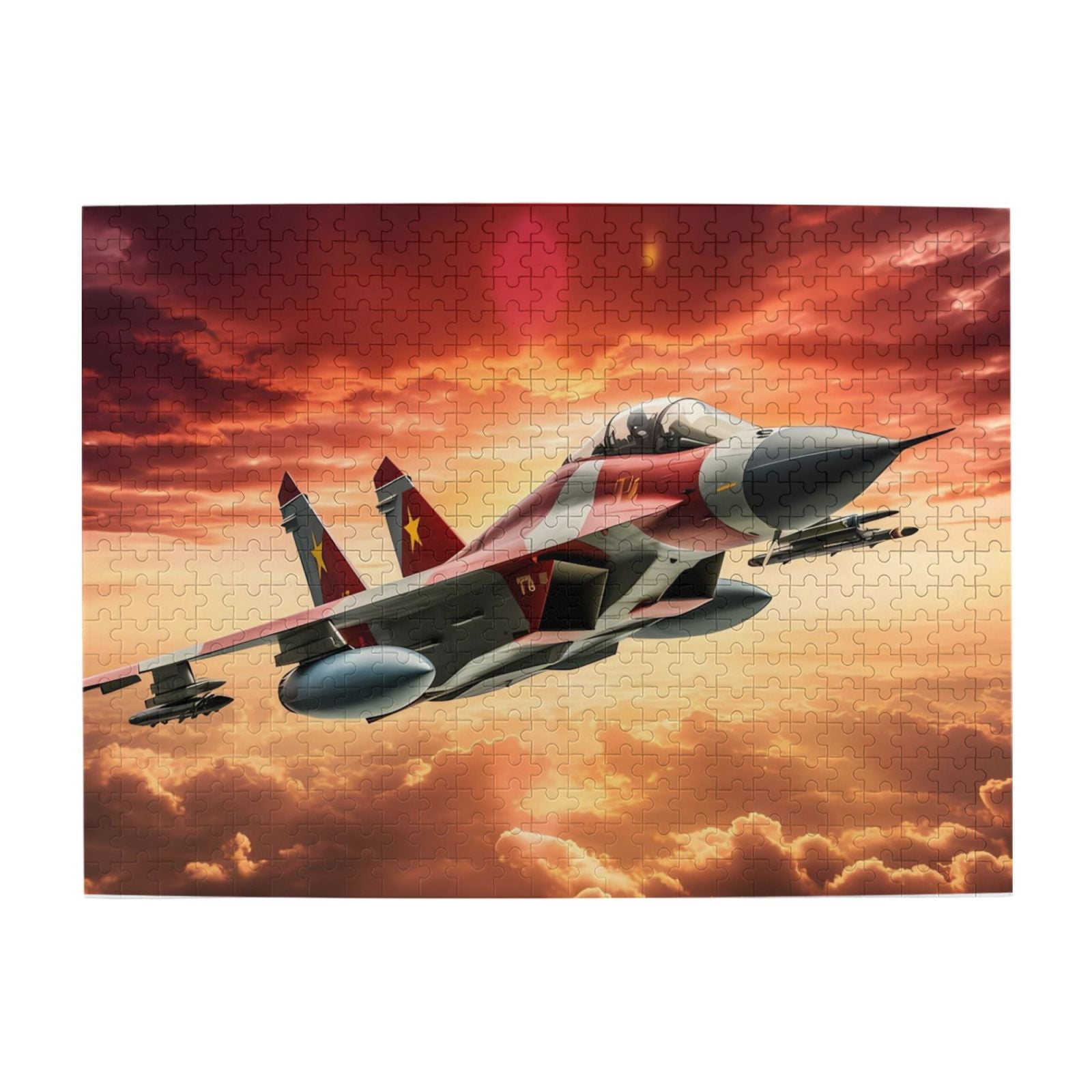 1000 Piece Wooden Fighter Jet Jigsaw Puzzle For Adults – Vibrant Sunset ...