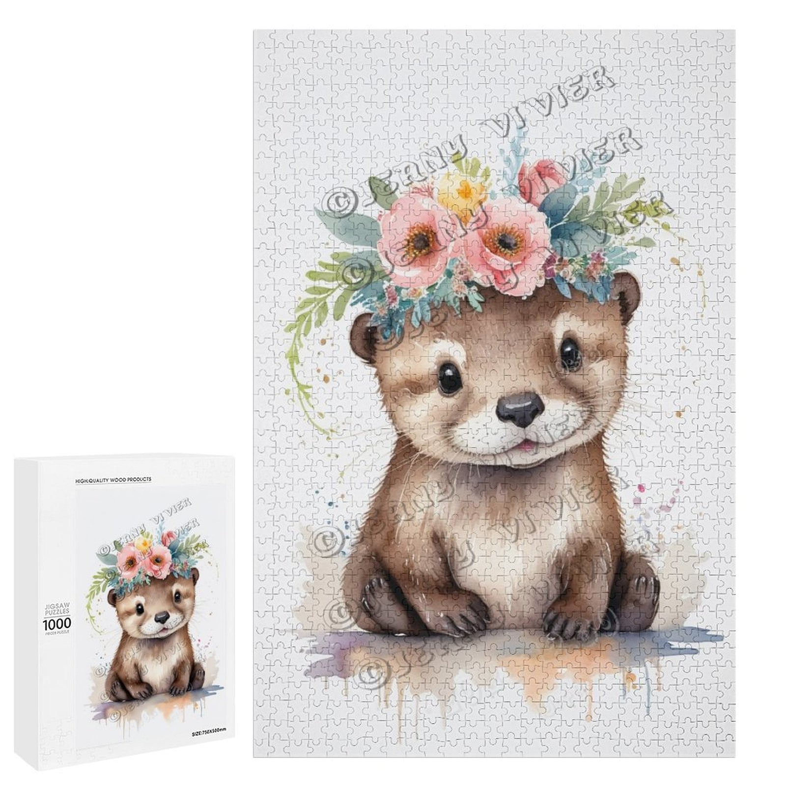 1000 Piece Wooden Jigsaw – Otter With Flower Crown – Playful Nature ...