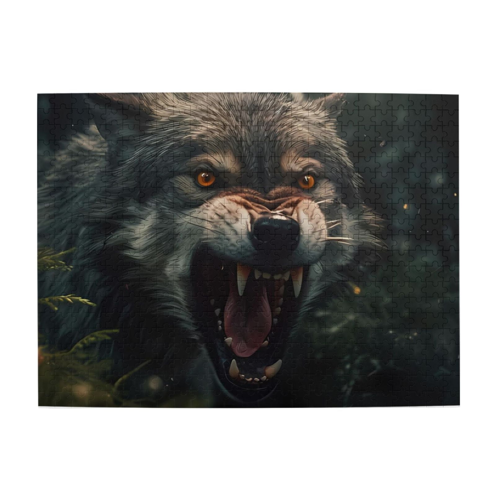 1000-Piece Wooden Jigsaw Puzzle for Adults - Angry Wolf Fierce Predator ...