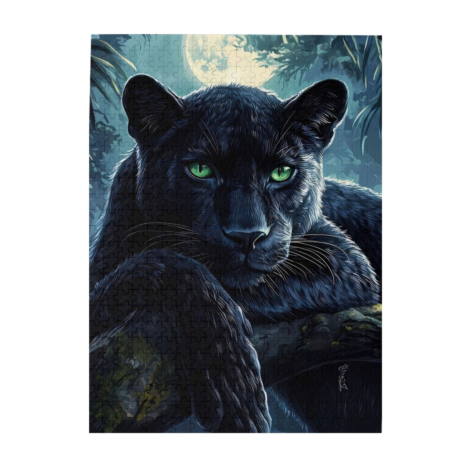 1000-Piece Wooden Jigsaw Puzzle for Adults - Black Panthers Green Eyes ...