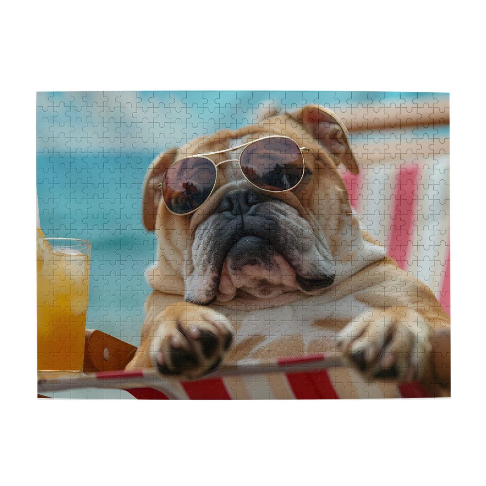 1000-Piece Wooden Jigsaw Puzzle for Adults - Bulldog Sunglasses Beach ...