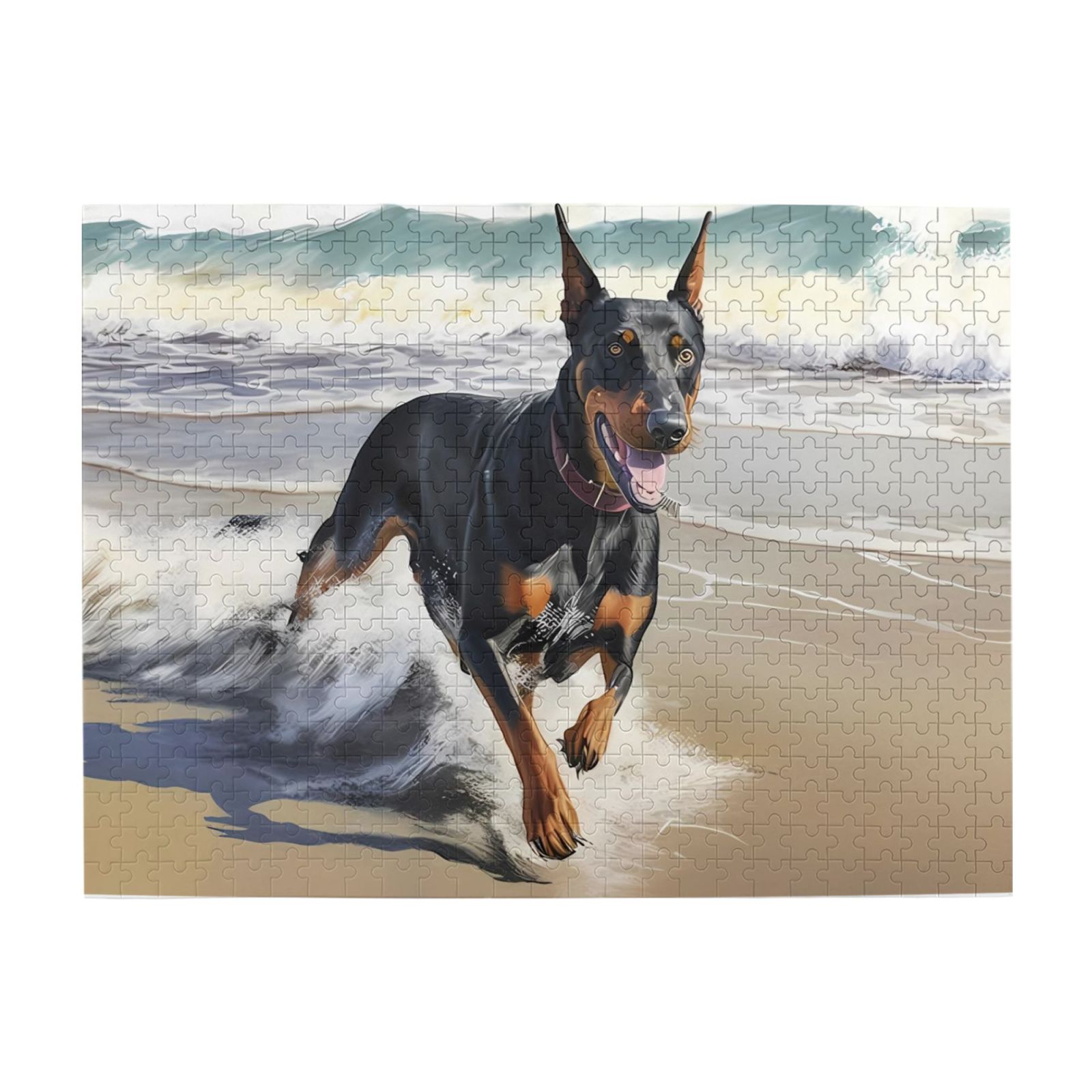1000-Piece Wooden Jigsaw Puzzle for Adults - Doberman Running Beach ...