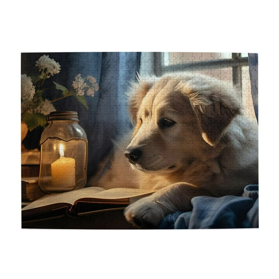 1000-Piece Wooden Jigsaw Puzzle for Adults - Dog Candle Flower Book ...