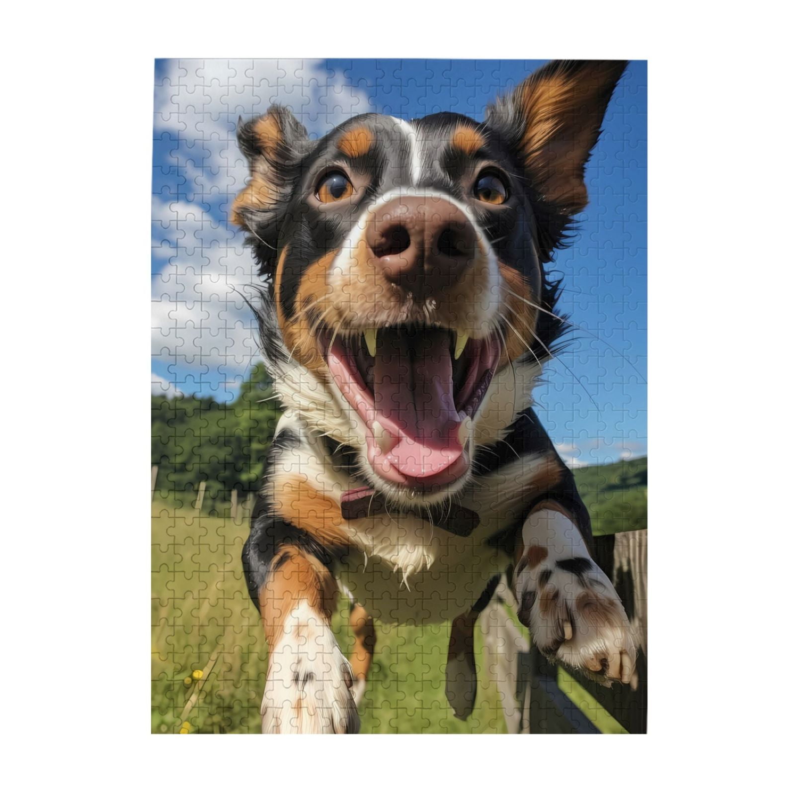 1000-Piece Wooden Jigsaw Puzzle for Adults - Dog Jumping Field Sky ...