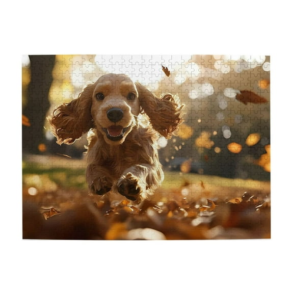 1000-Piece Wooden Jigsaw Puzzle for Adults - Golden Leaves Running Dog ...