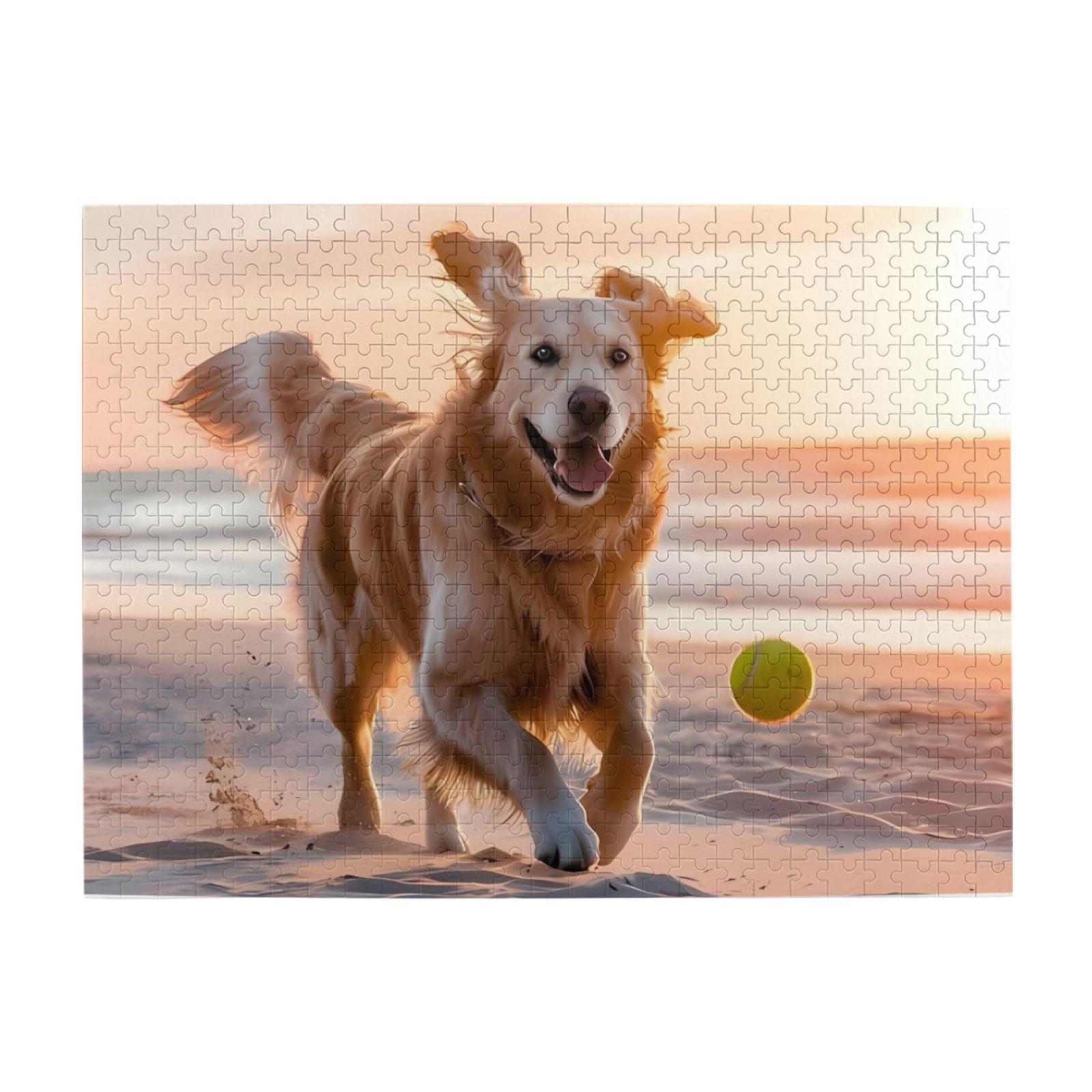 1000-Piece Wooden Jigsaw Puzzle for Adults - Golden Retriever Beach ...