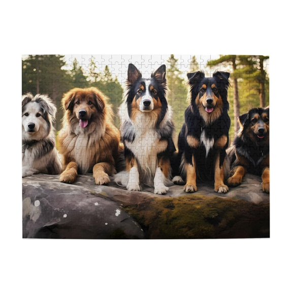 1000-Piece Wooden Jigsaw Puzzle for Adults - Group Of Dogs Forest ...