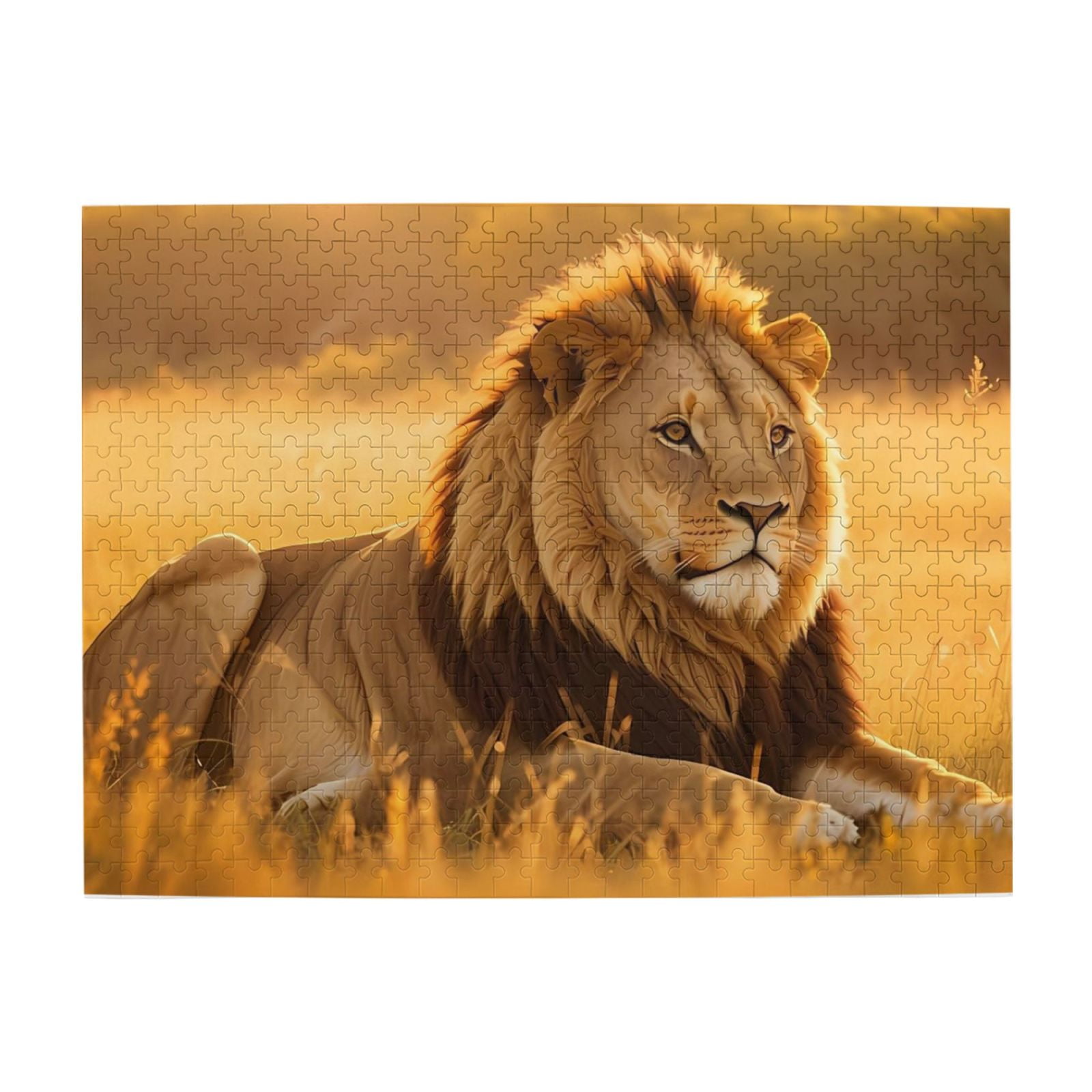 1000-Piece Wooden Jigsaw Puzzle for Adults - Lion Resting Golden Light ...