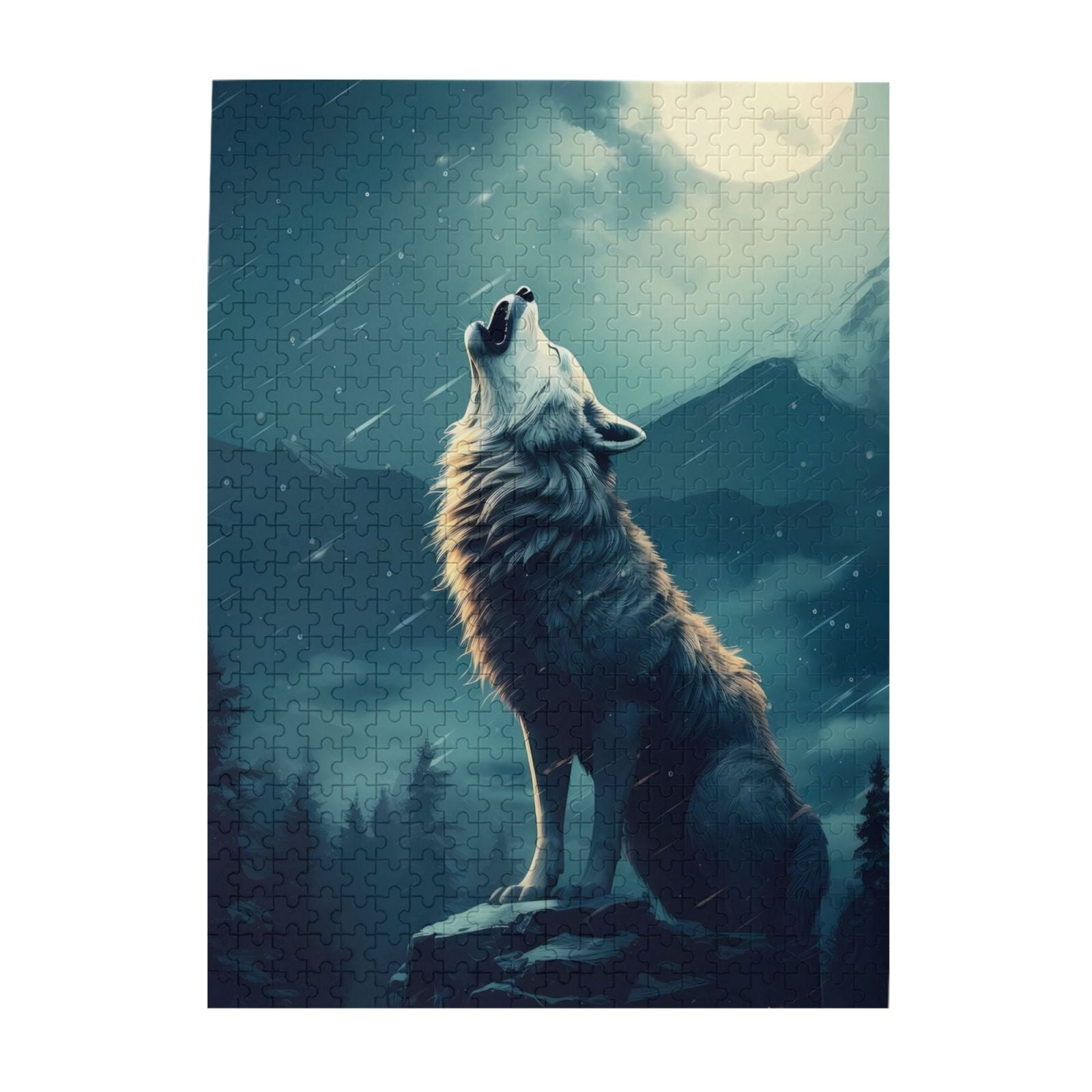 1000-Piece Wooden Jigsaw Puzzle for Adults - Wolf Howling Moon Night ...
