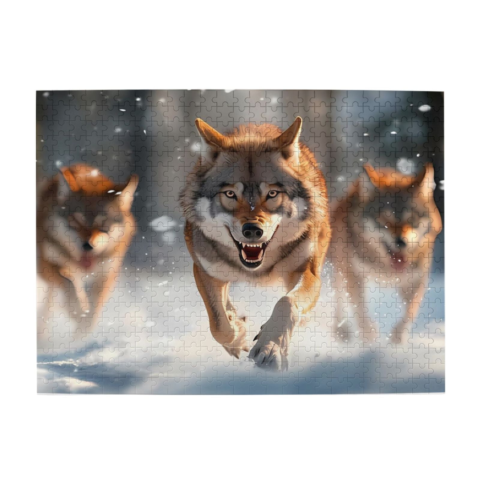 1000-Piece Wooden Jigsaw Puzzle for Adults - Wolves Running Snow Wild ...