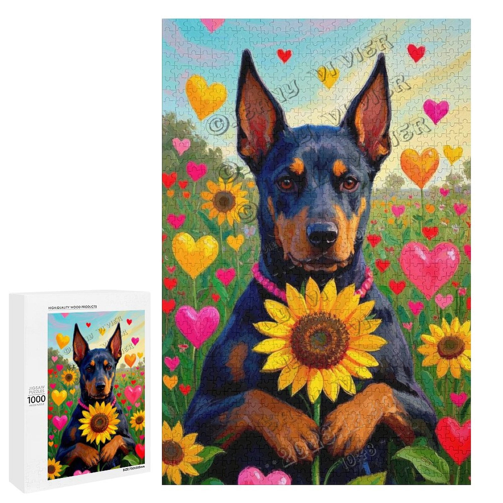 1000 Piece Wooden Jigsaw Puzzle – Doberman with Sunflower – Relaxing ...