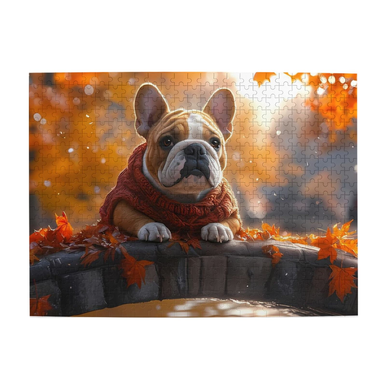 1000-Piece Wooden Jigsaw Puzzle for Adults - Autumn Leaves Dog Bridge ...