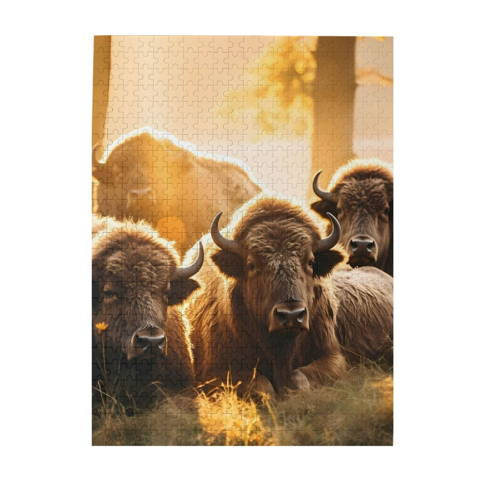 1000-Piece Wooden Jigsaw Puzzle for Adults - Bison Nature Sunset ...