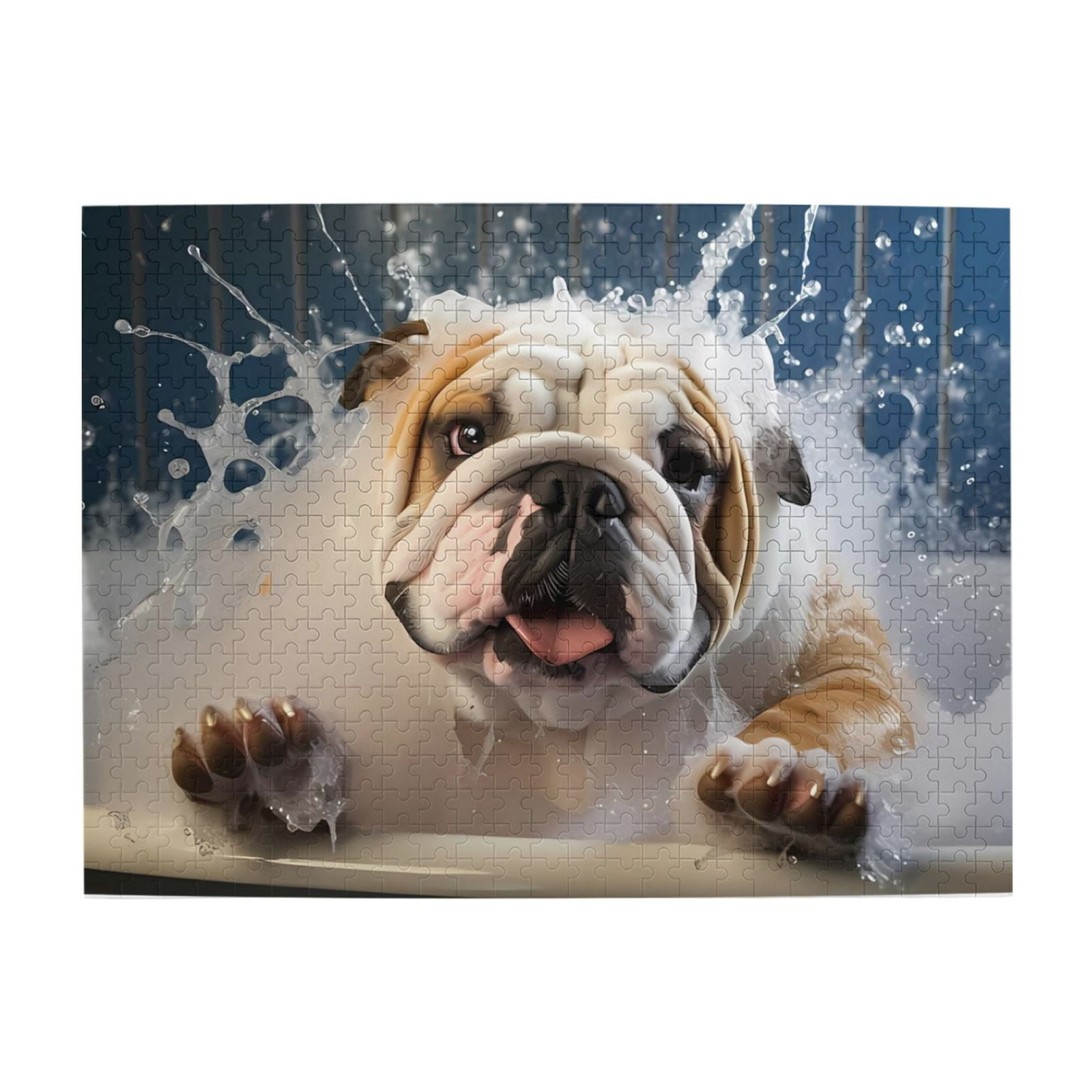 1000-Piece Wooden Jigsaw Puzzle for Adults - Bulldog Bathtub Water ...