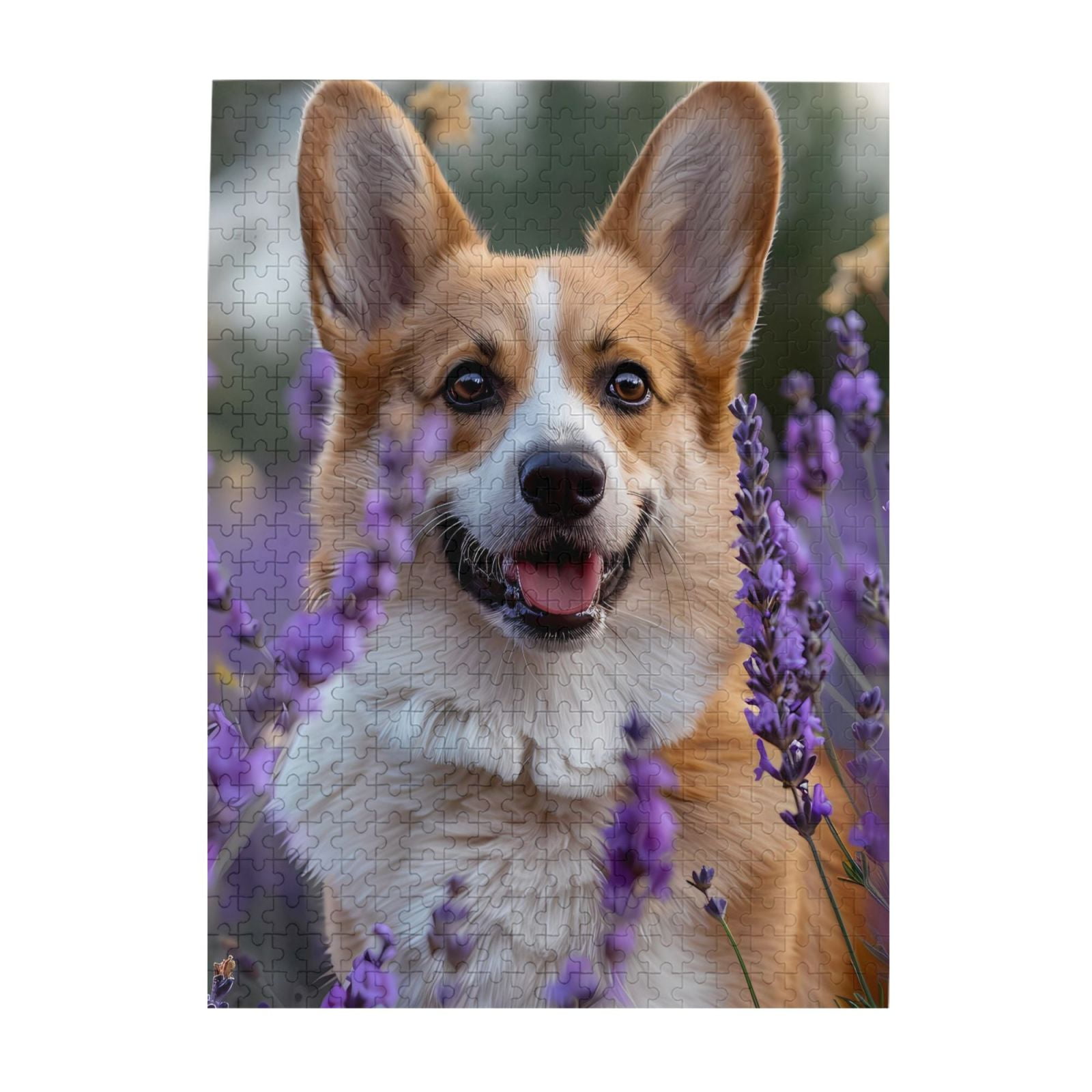 1000-Piece Wooden Jigsaw Puzzle for Adults - Corgi Lavender Field Smile ...