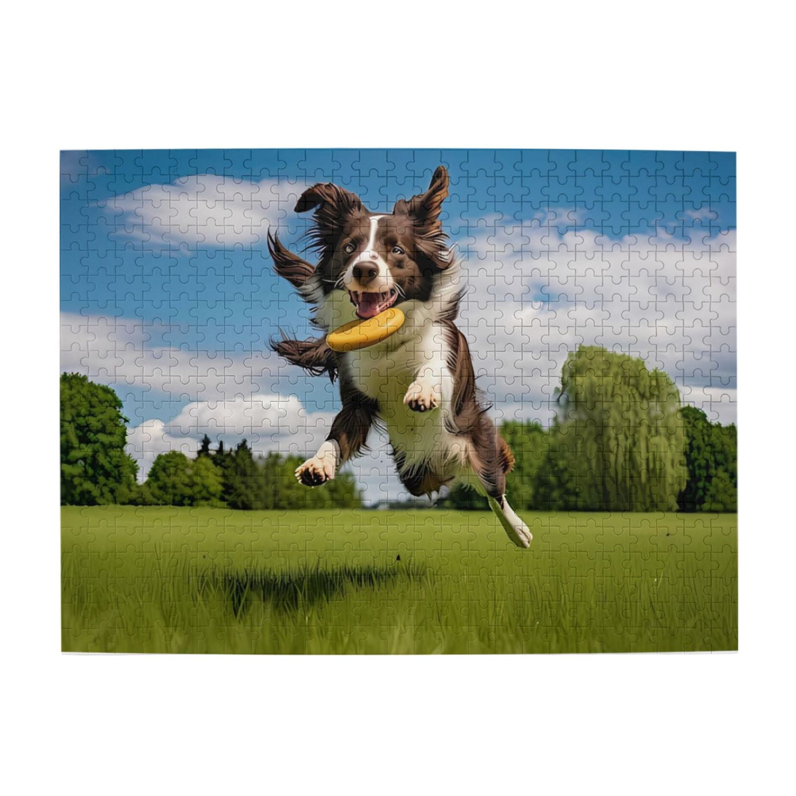 1000-Piece Wooden Jigsaw Puzzle for Adults - Dog Frisbeess Meadow ...