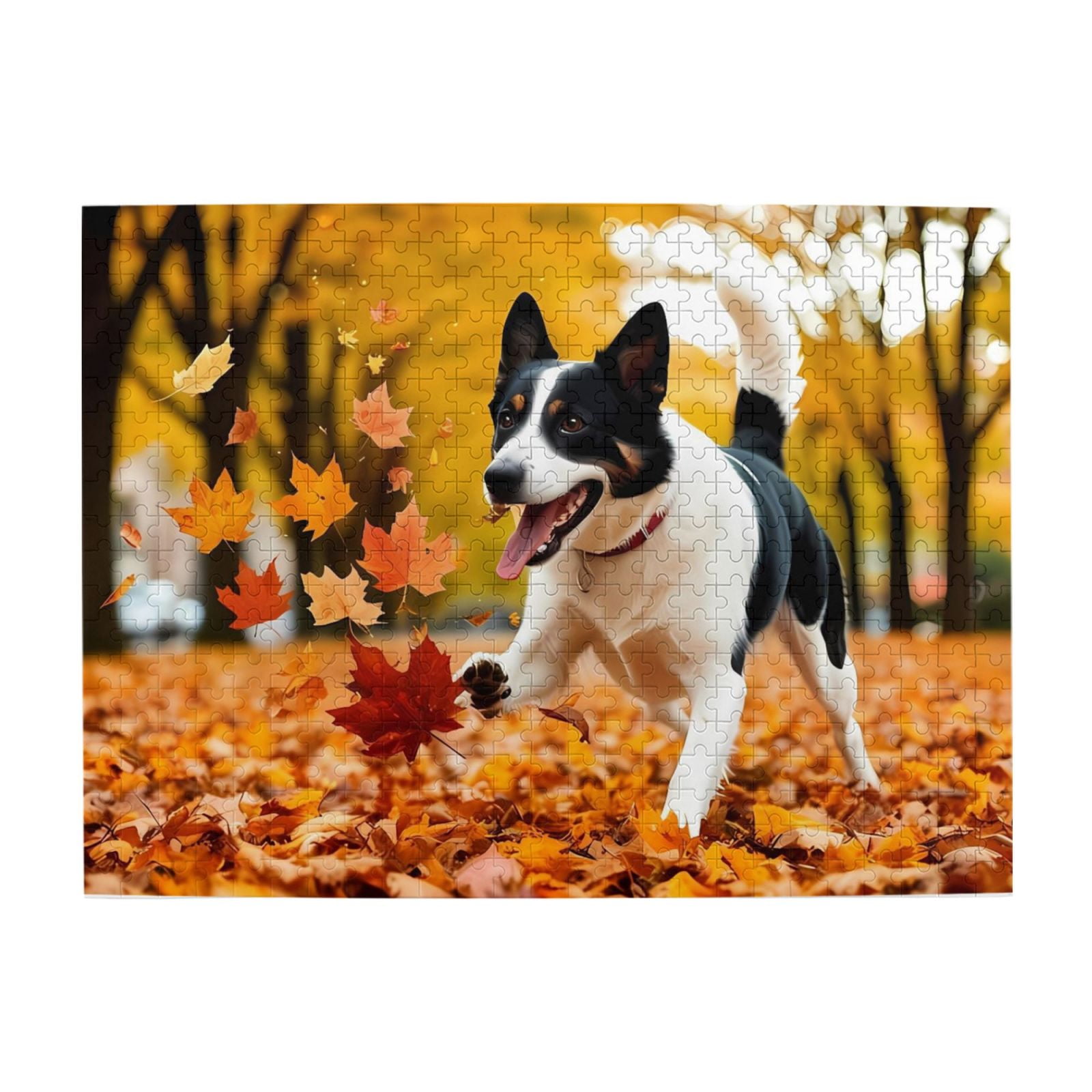 1000-Piece Wooden Jigsaw Puzzle for Adults - Dog Running Autumn Leaves ...
