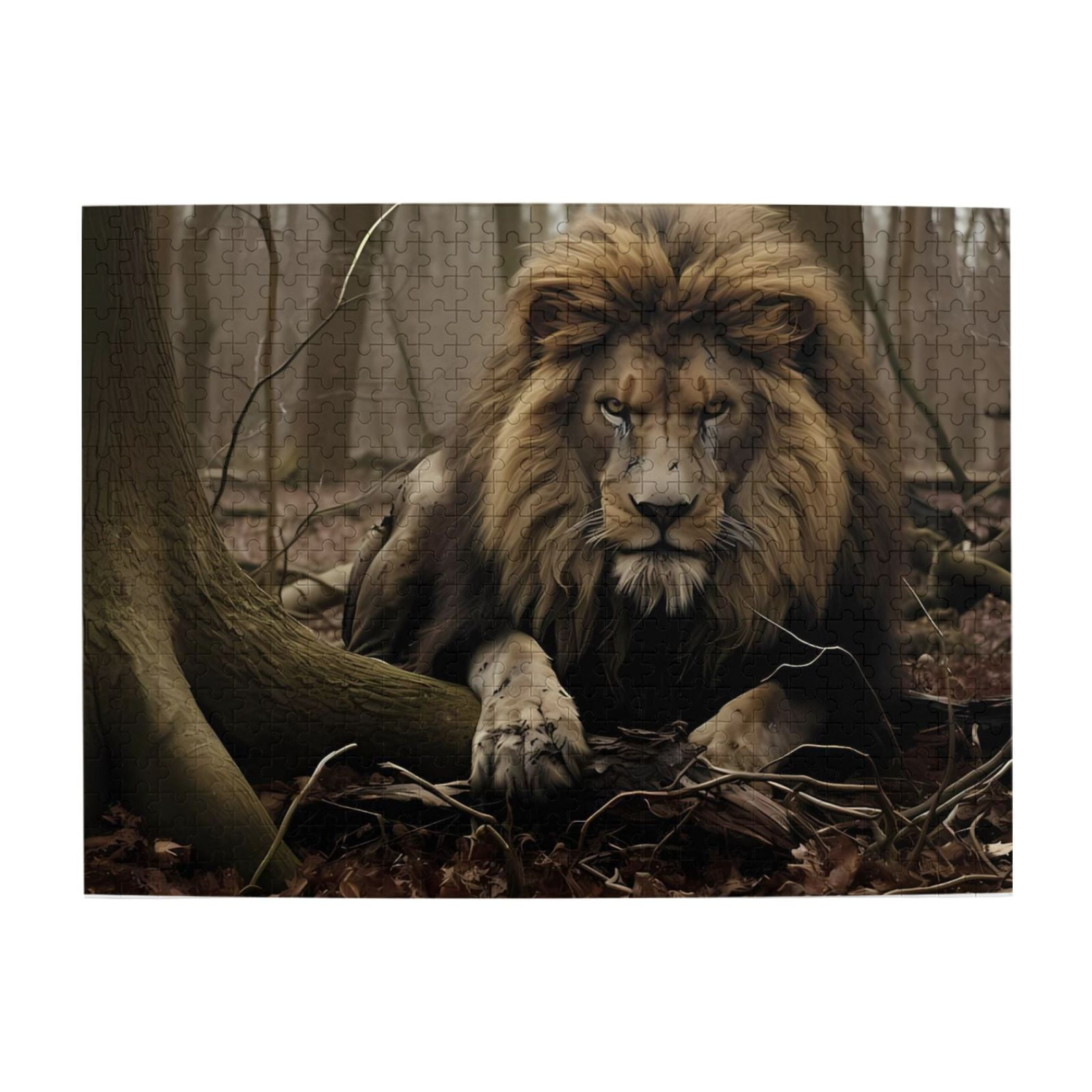 1000-Piece Wooden Jigsaw Puzzle for Adults - Lion Portrait Forest ...