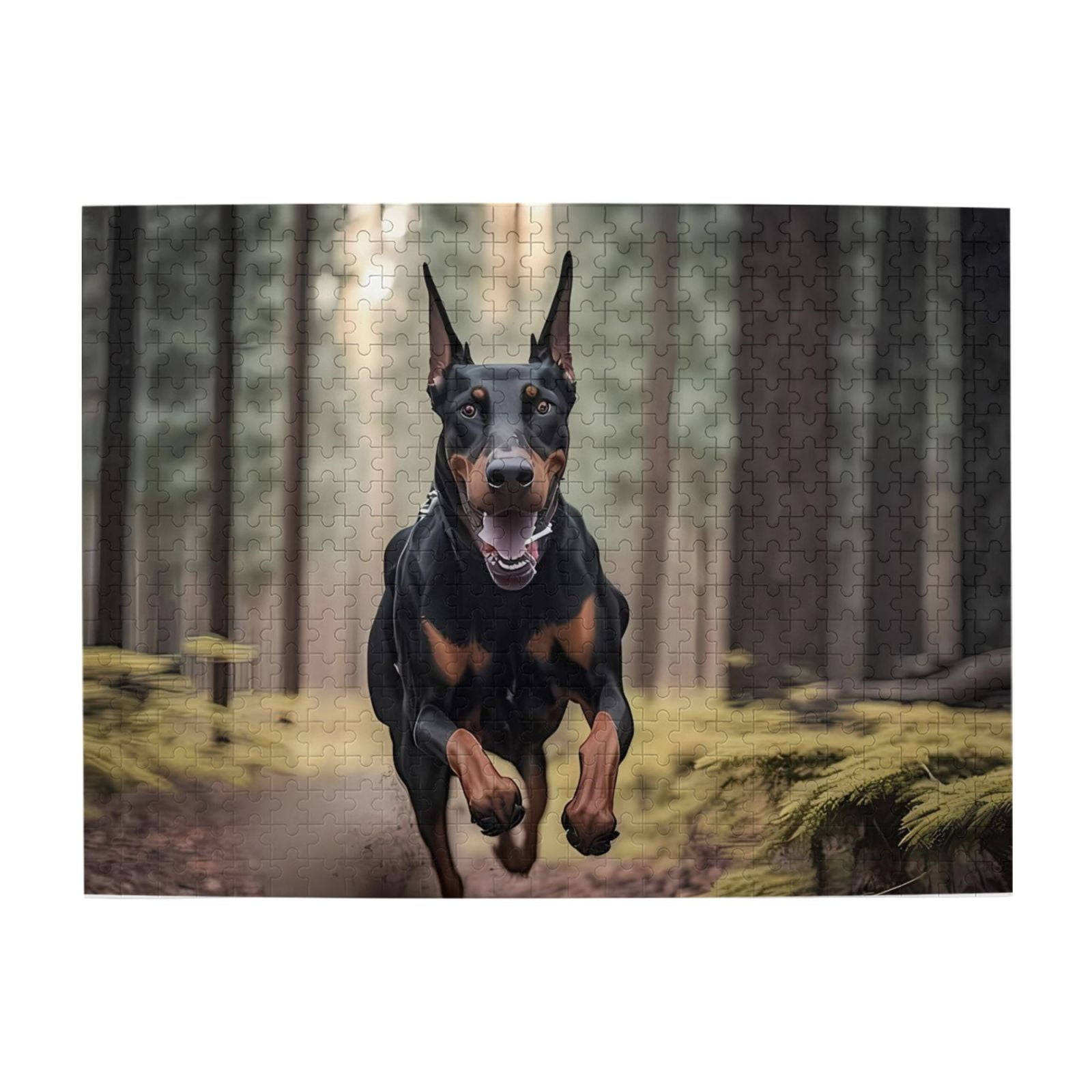 1000-Piece Wooden Jigsaw Puzzle for Adults - Running Doberman Forest ...