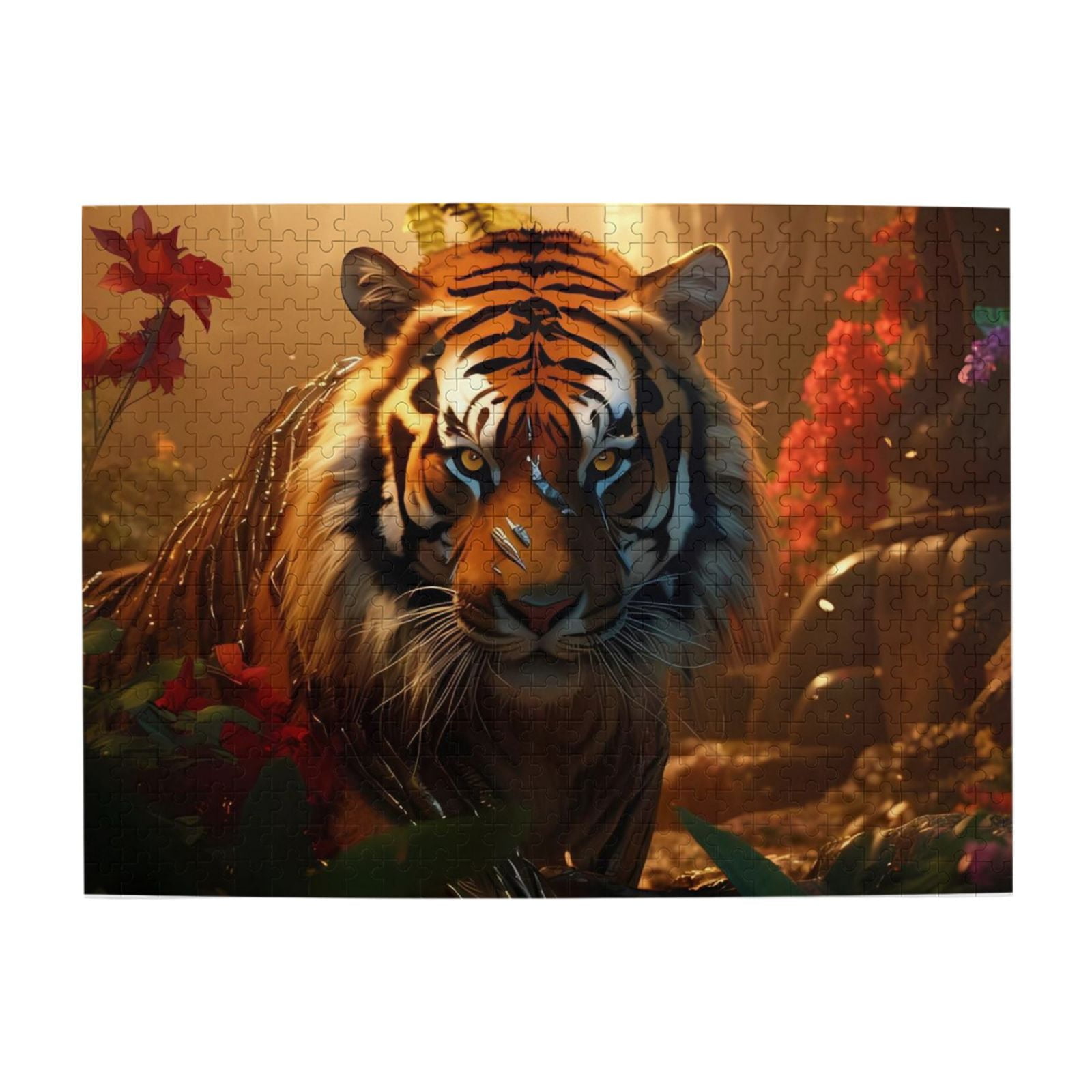 1000-Piece Wooden Jigsaw Puzzle for Adults - Tiger Jungle Flowers ...