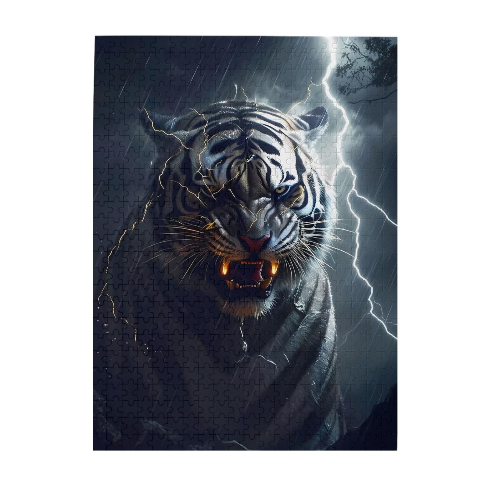 1000-Piece Wooden Jigsaw Puzzle for Adults - Tiger Lightning Storms ...