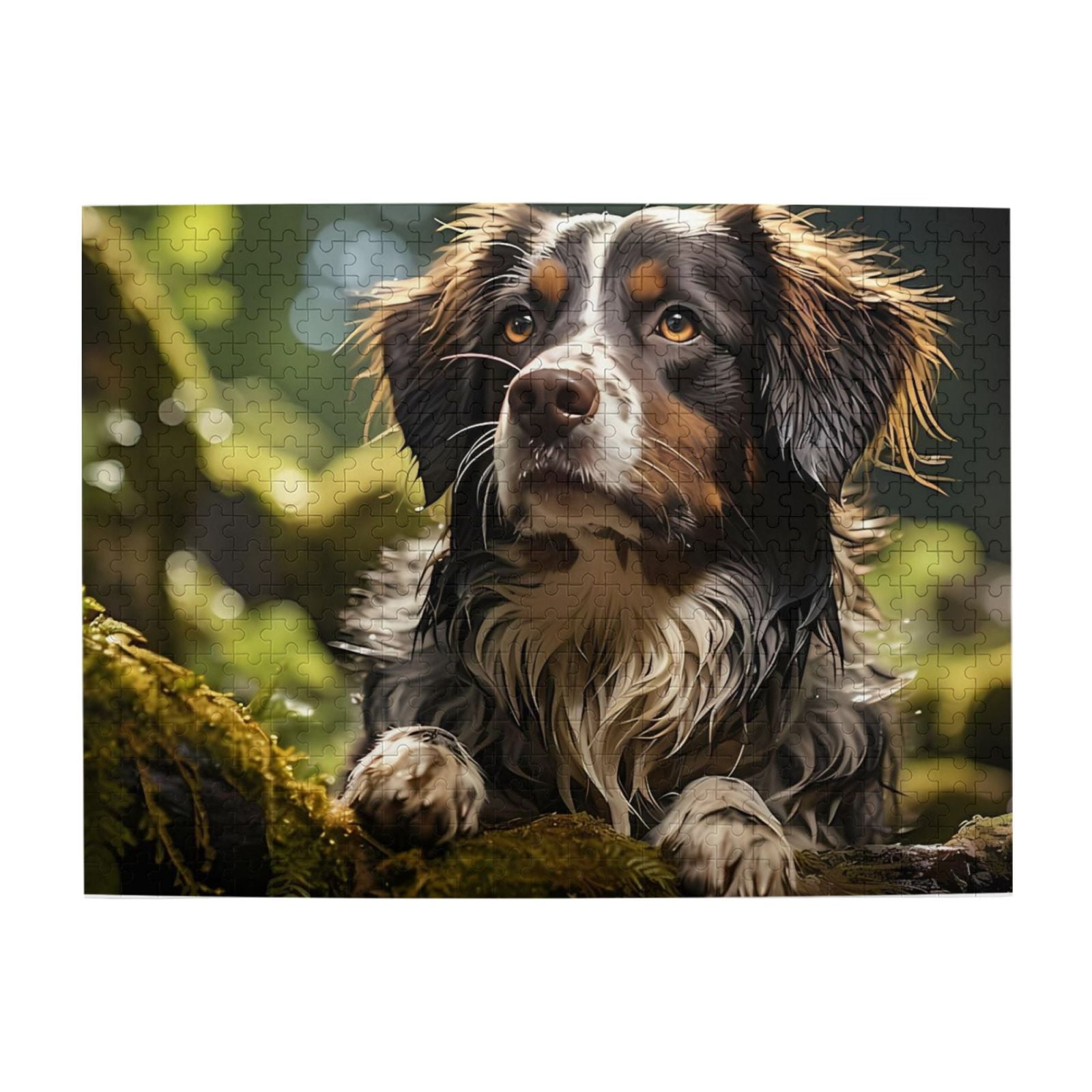 1000-Piece Wooden Jigsaw Puzzle for Adults - Wet Fur Eyes Moss Forest ...