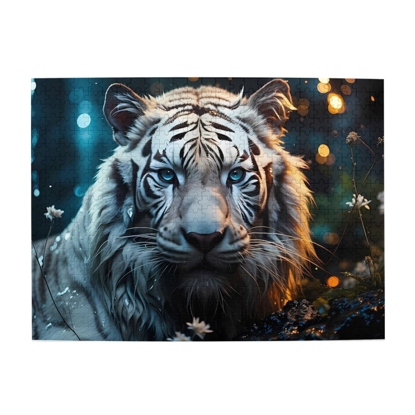 1000-Piece Wooden Jigsaw Puzzle for Adults - White Tiger Blue Eyes Gaze ...