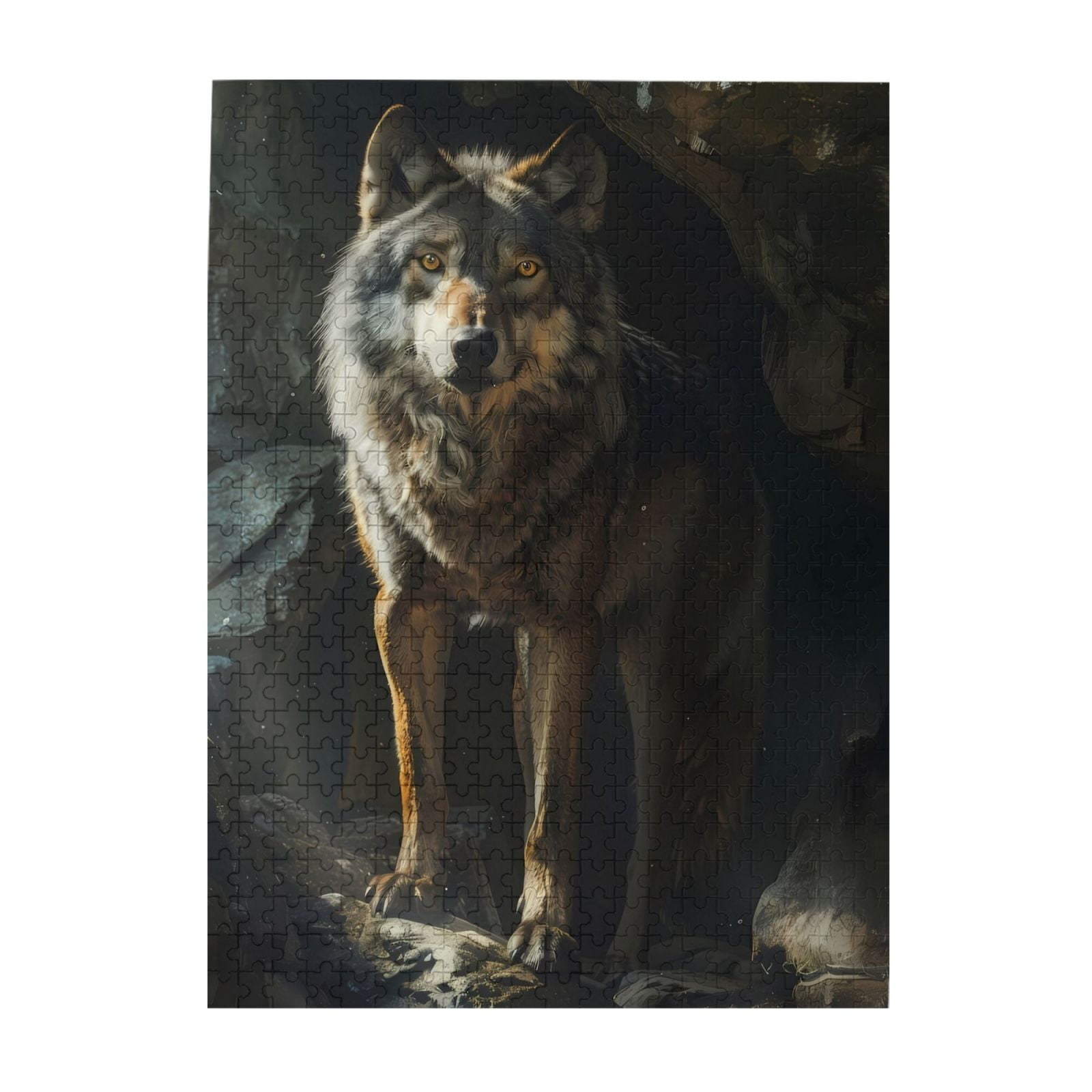 1000-Piece Wooden Jigsaw Puzzle for Adults - Wolf Cave Predator Stare ...