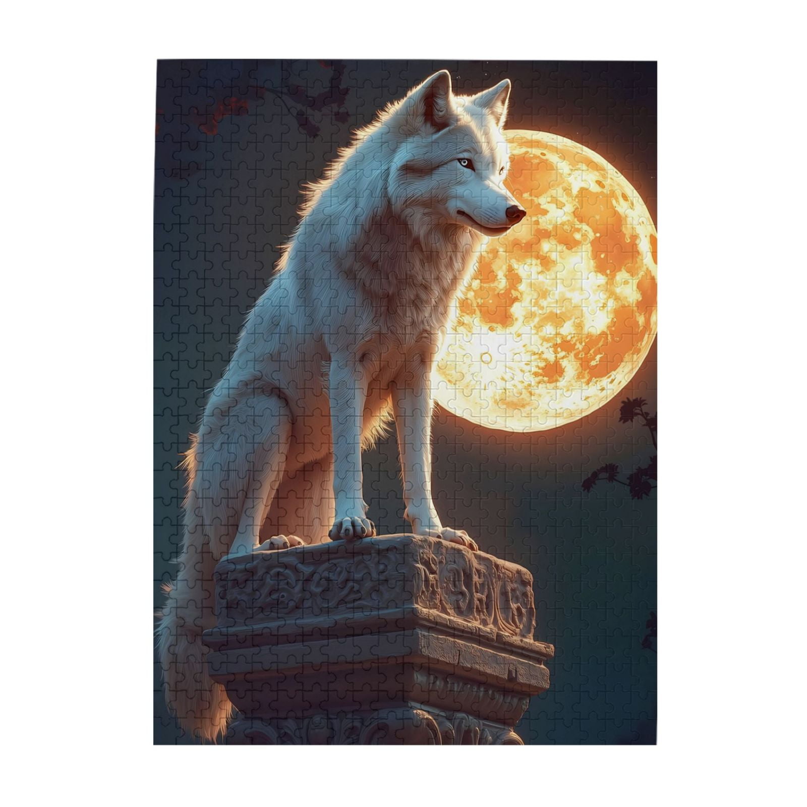 1000-Piece Wooden Jigsaw Puzzle for Adults - Wolf Moon Pedestal Night ...