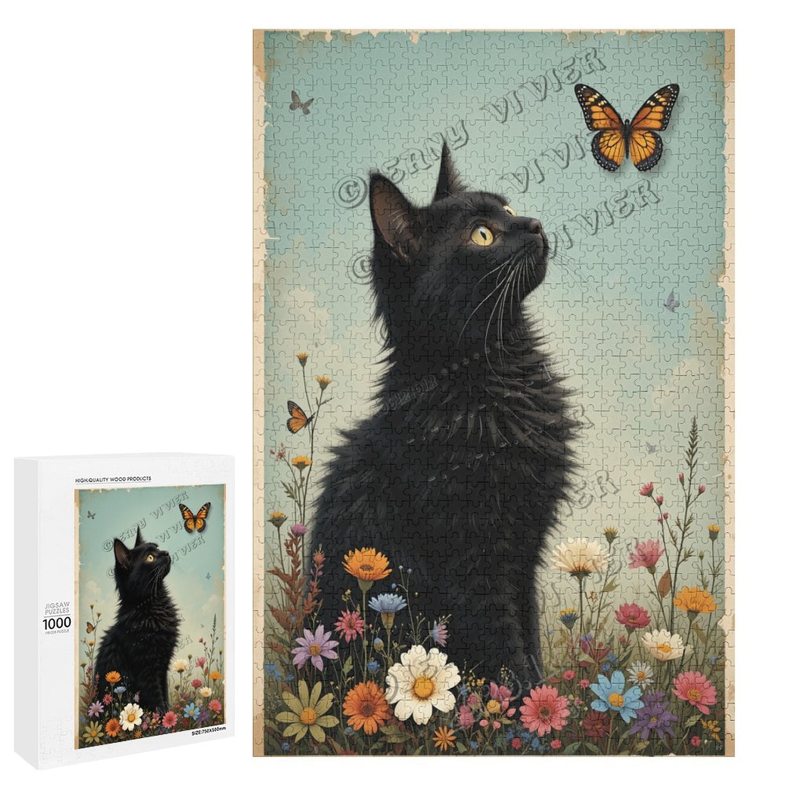 1000 Piece Wooden Puzzle – Black Cat and Angel with Whisky – Fun and ...
