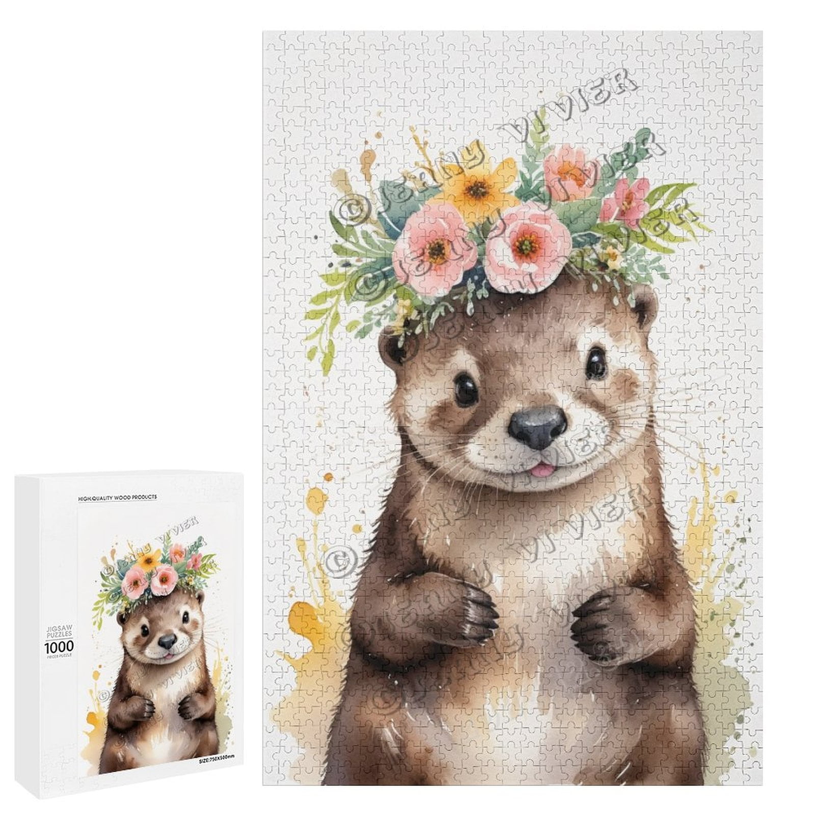 1000 Piece Wooden Puzzle – Otter With Flower Crown – Whimsical Otter ...