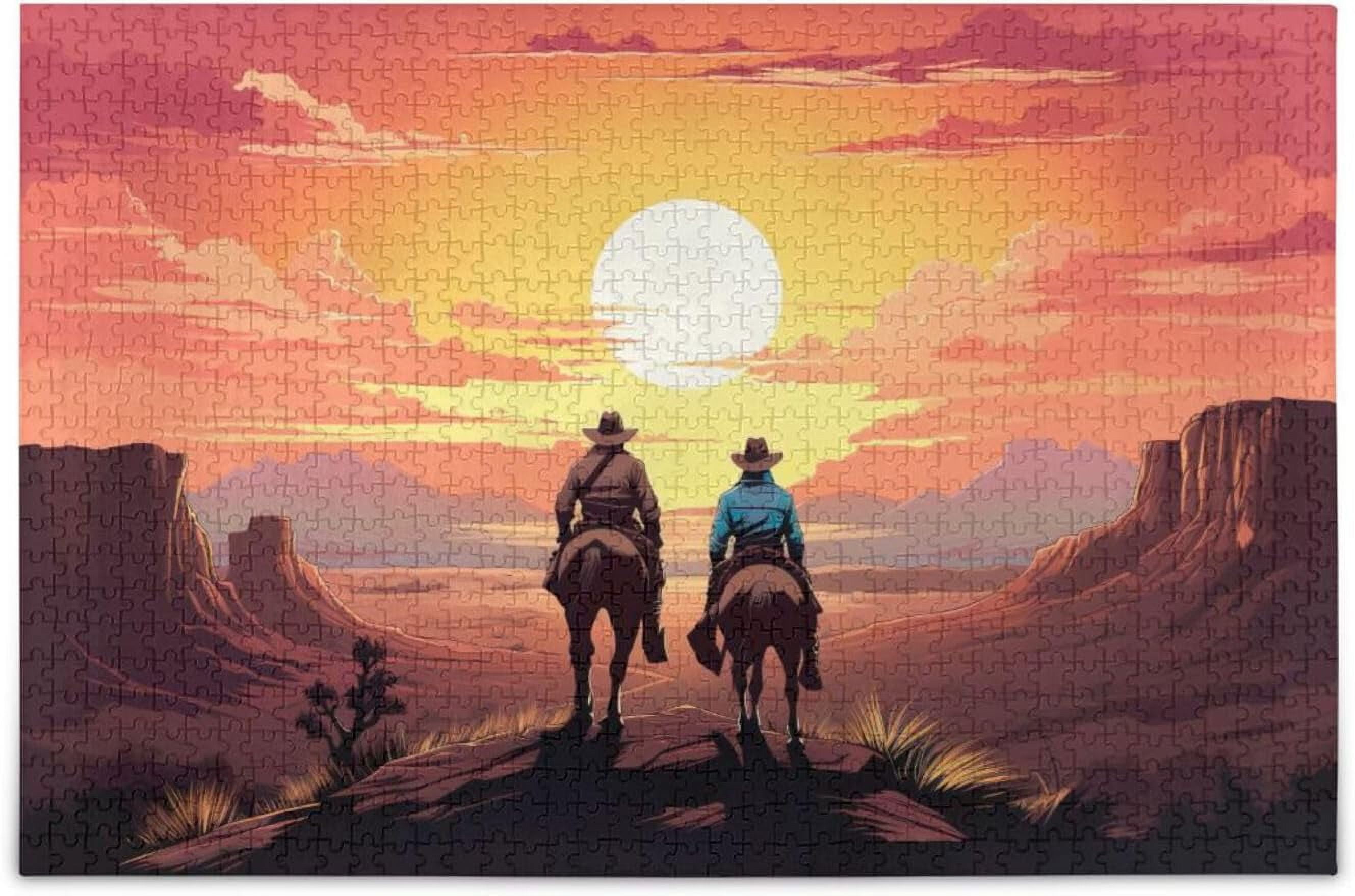 1000 Pieces American Western Cowboy Jigsaw Puzzle for Adults Teens Kids ...