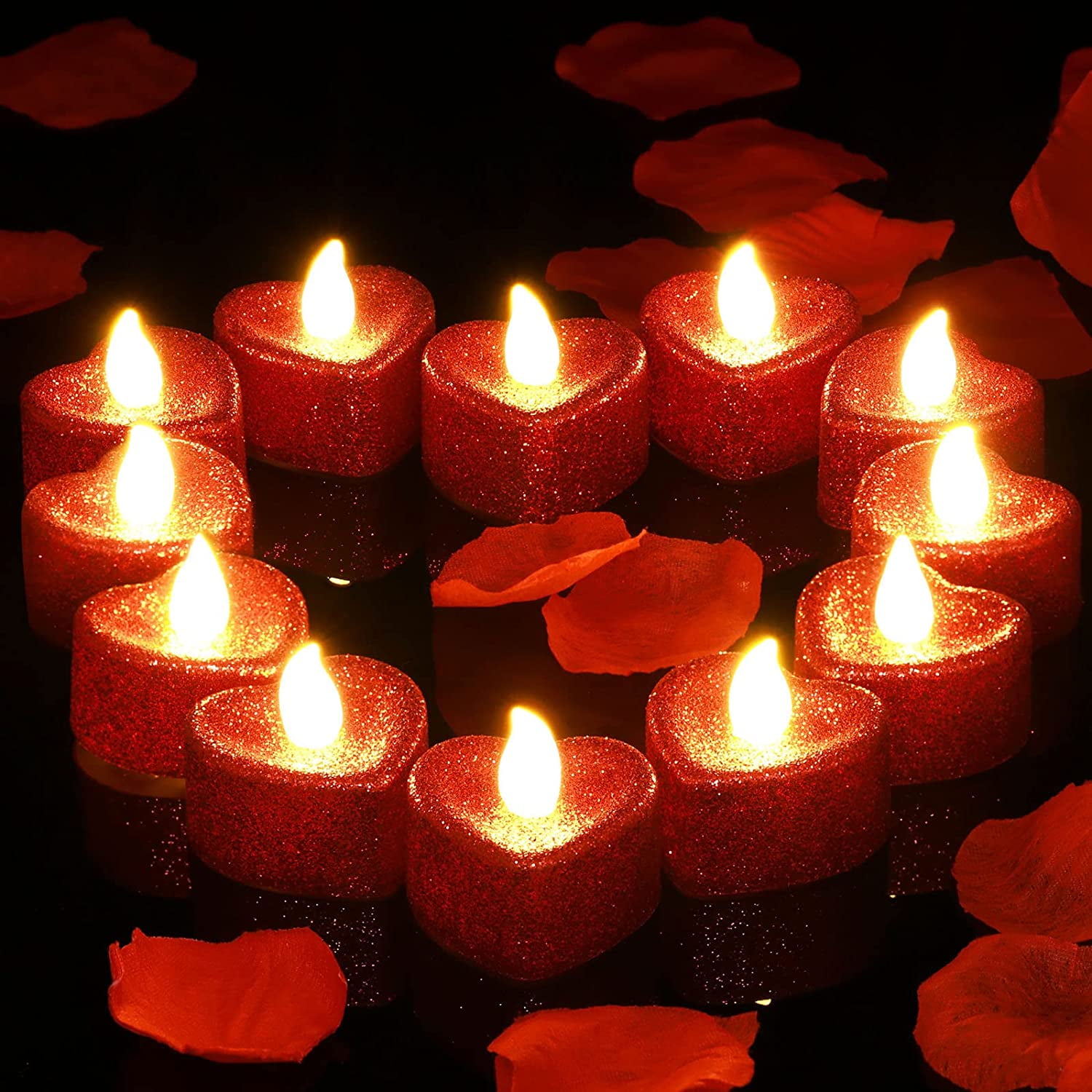 1000 Pieces Artificial Rose Petals with 12 Pieces LED Tea Lights ...