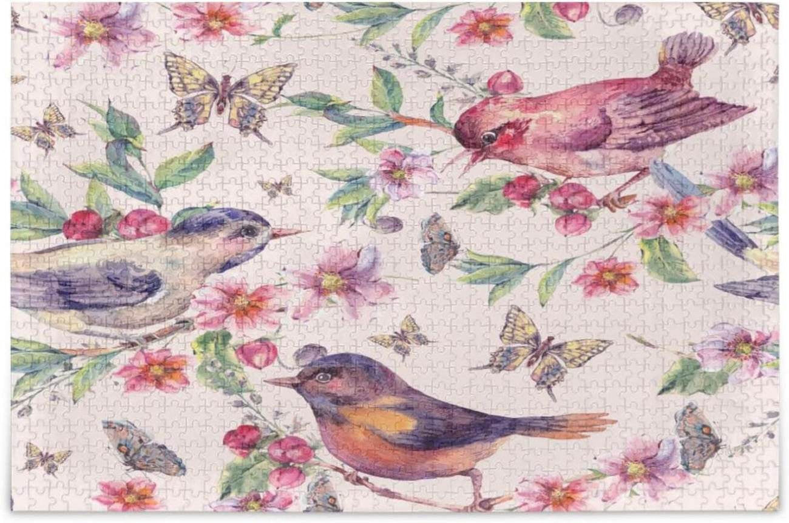 1000 Pieces Bird and Flower Pink Wooden Jigsaw Puzzles, 29.5" x 19.7 ...