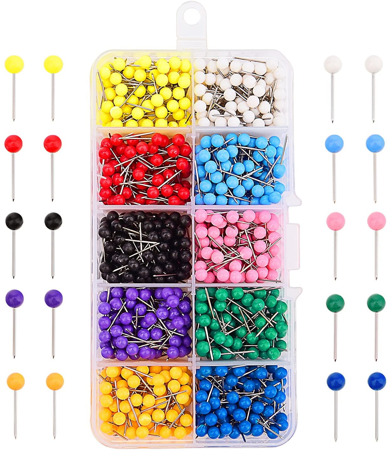 1000 Pieces Colorful Map Tacks Push Pins Ball Head with Steel Point, 1/ ...